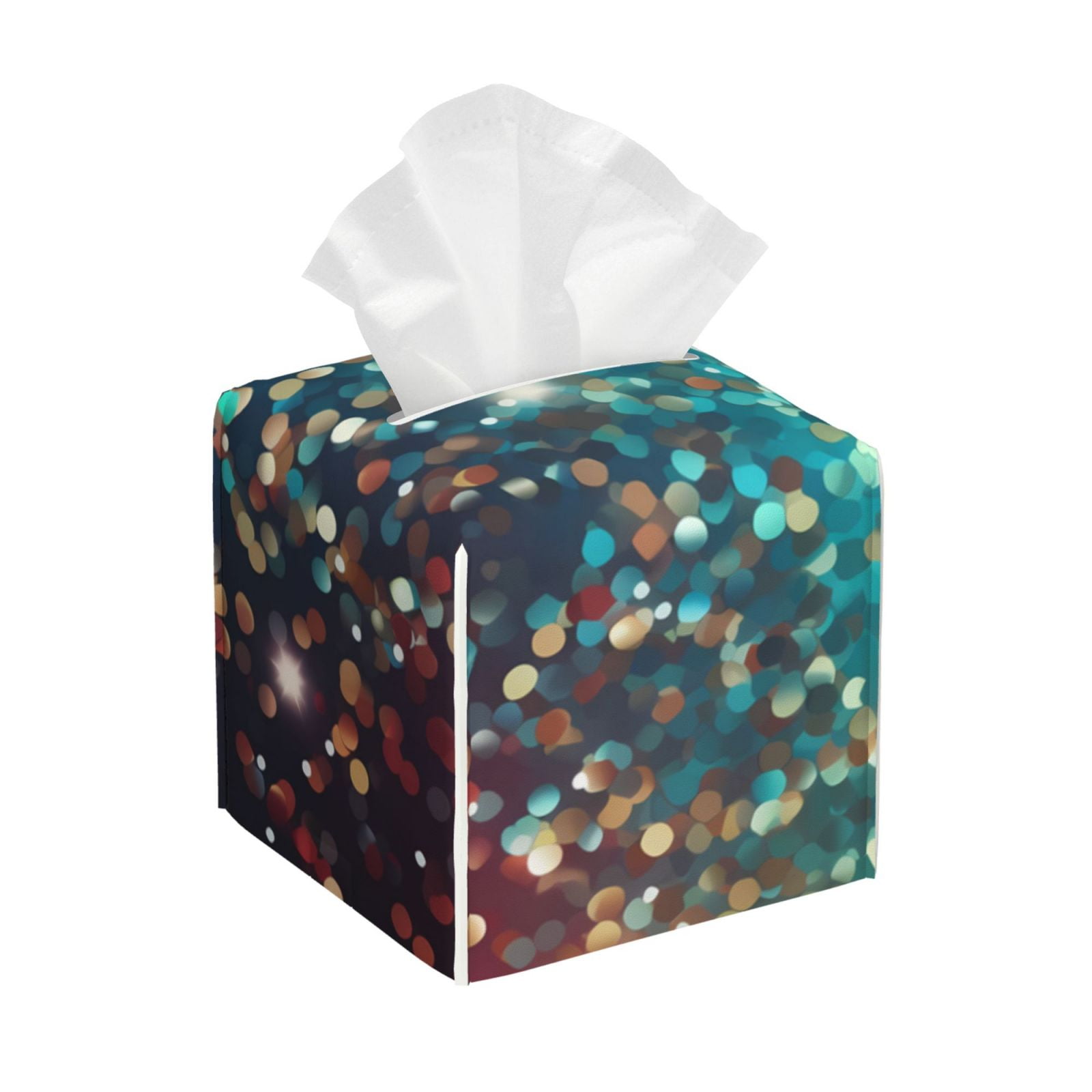 Tissue Box Cover, Colorful Rainbow Glitter Leather Tissue Box Holder ...