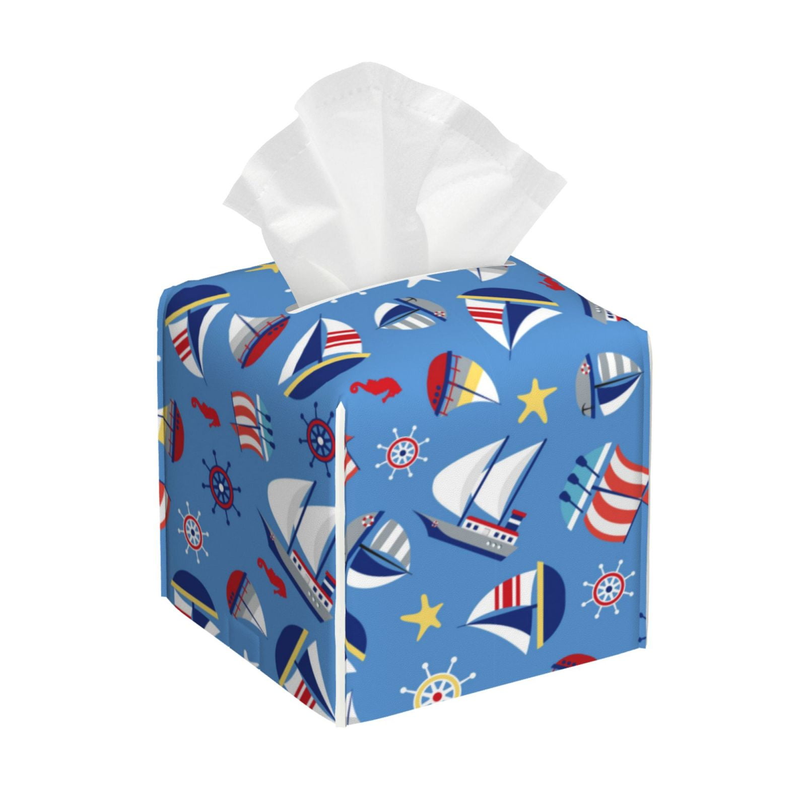 Tissue Box Cover, Colorful Sailing Ship Leather Tissue Box Holder ...