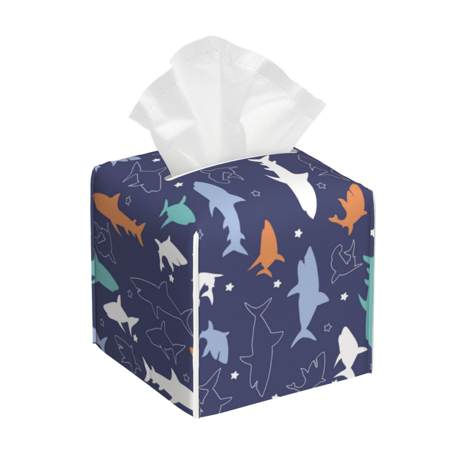 Tissue Box Cover, Colorful Shark cartoon Leather Tissue Box Holder ...