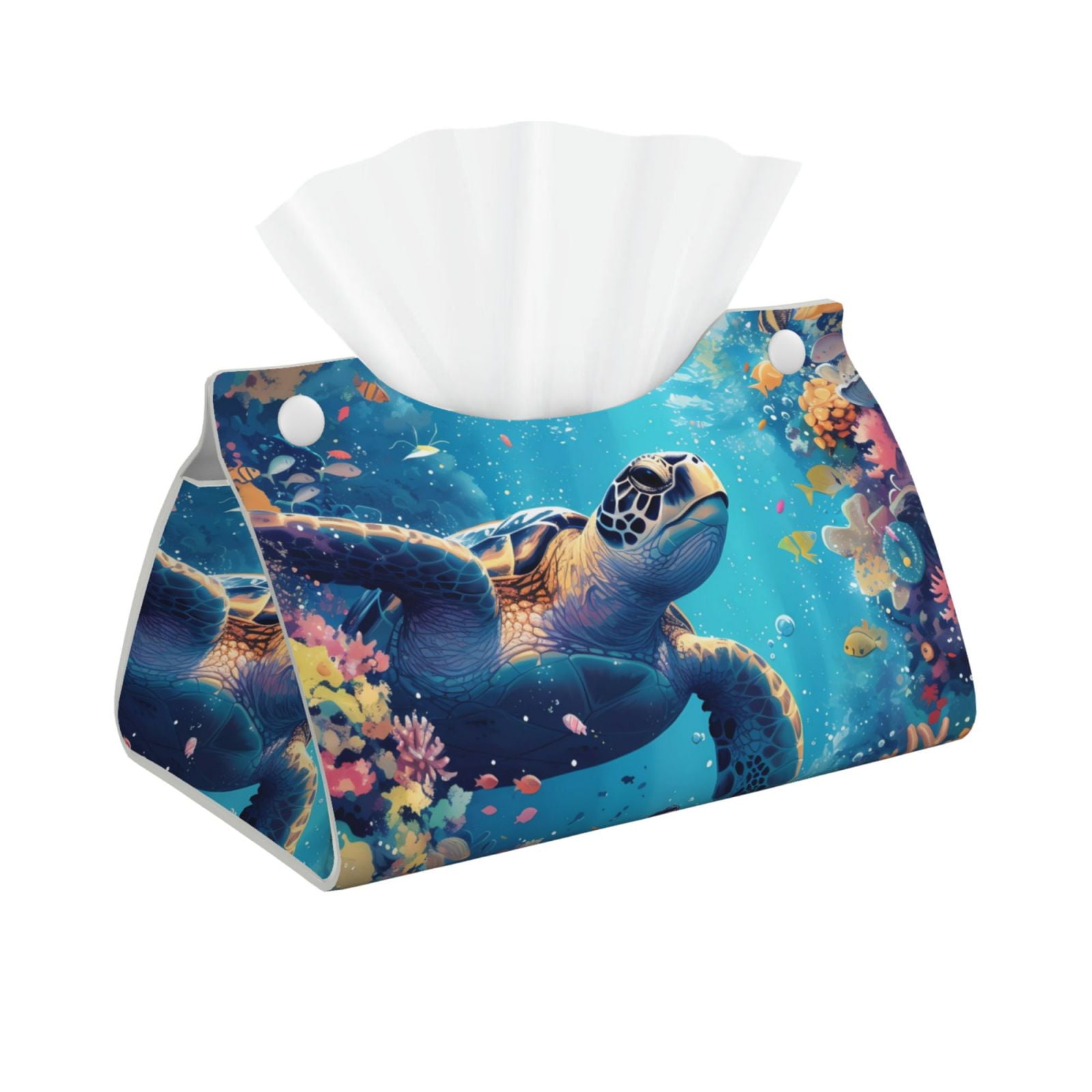 Tissue Box Cover, Colorful Underwater Plant Turtle Rectangular Leather ...