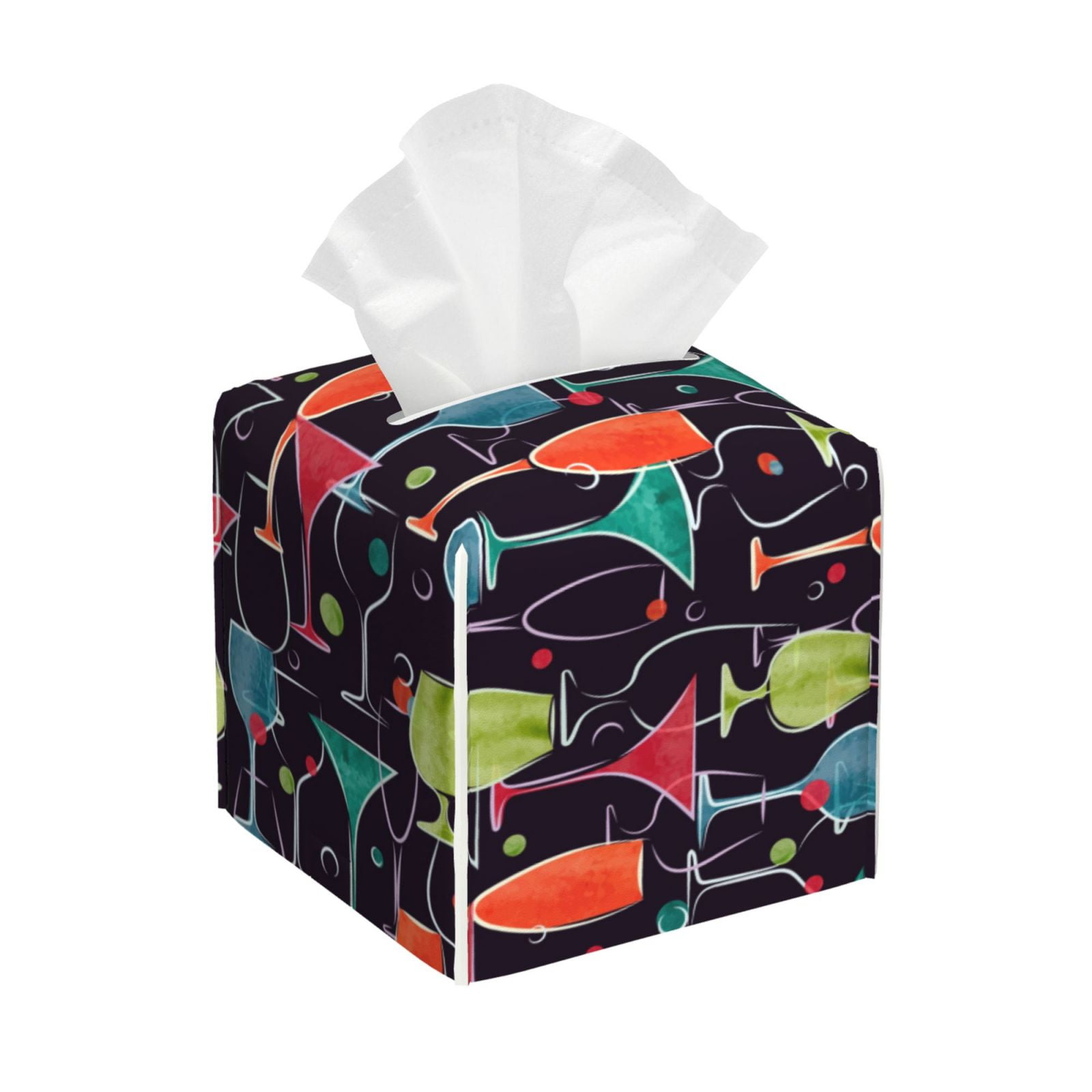 Tissue Box Cover, Colorful Wine Glass Print Leather Tissue Box Holder ...
