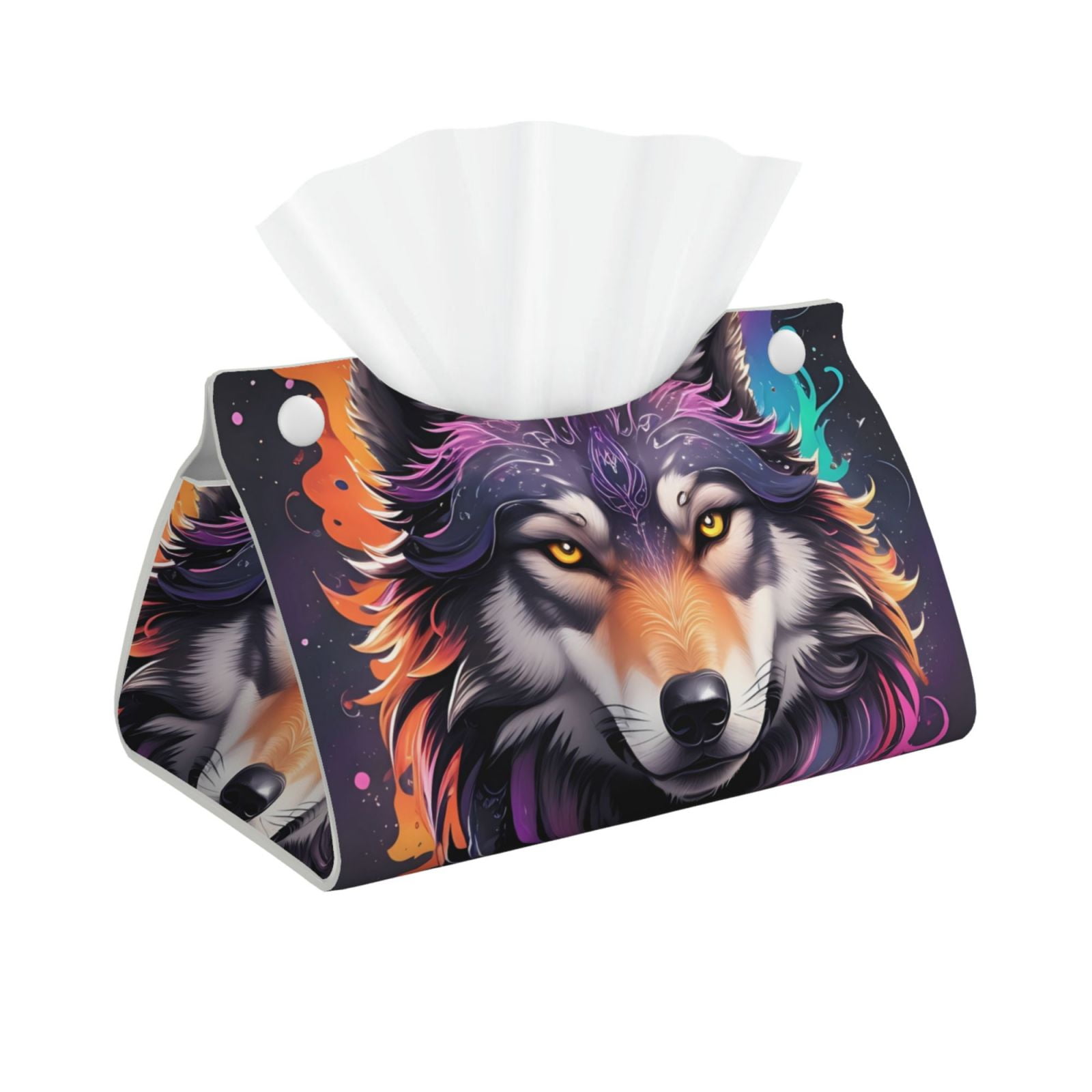 Tissue Box Cover Colorful Wolf Head A Tissues Boxes Holder Organizer ...