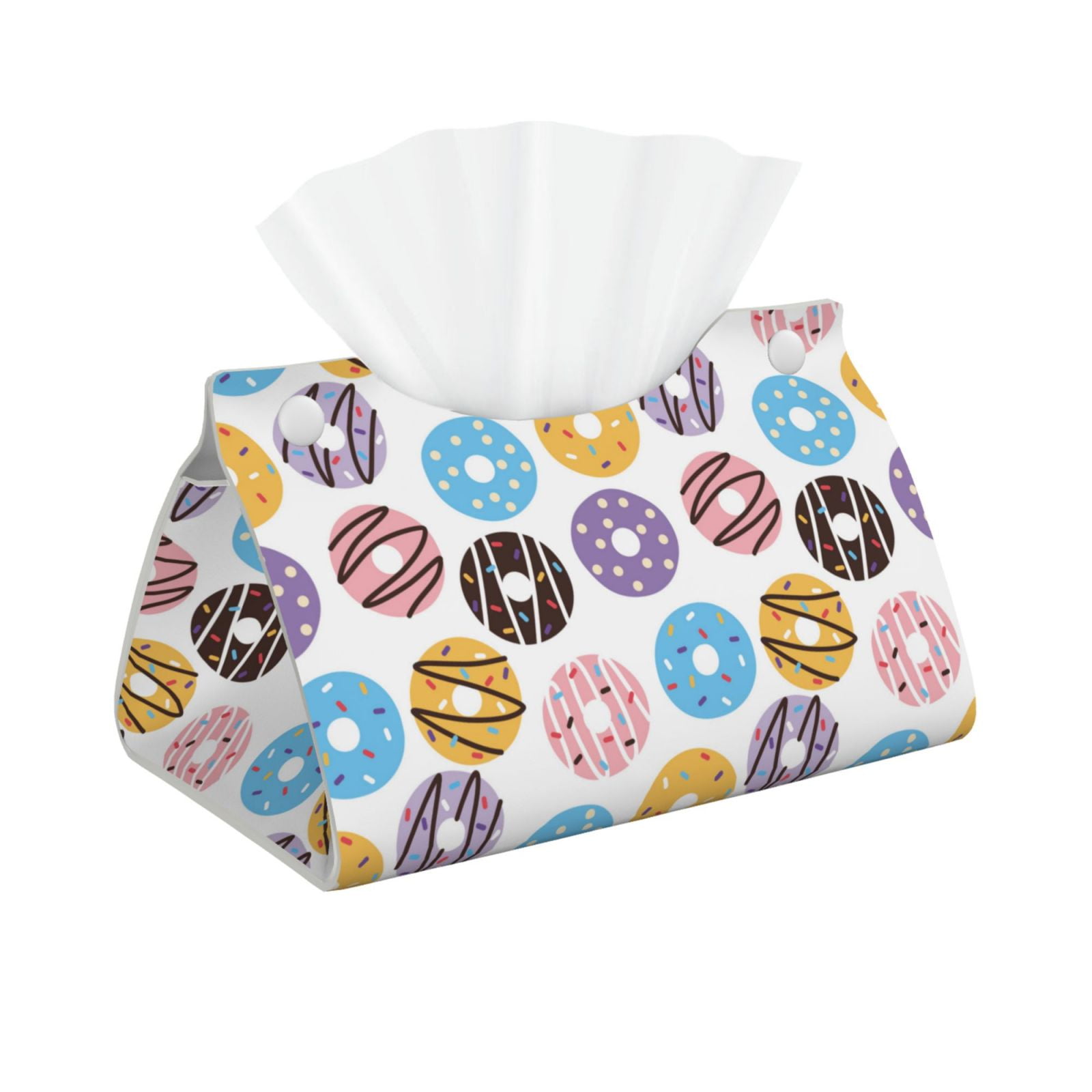Tissue Box Cover, Colourful Donut Doodle Print Leather Rectangular ...