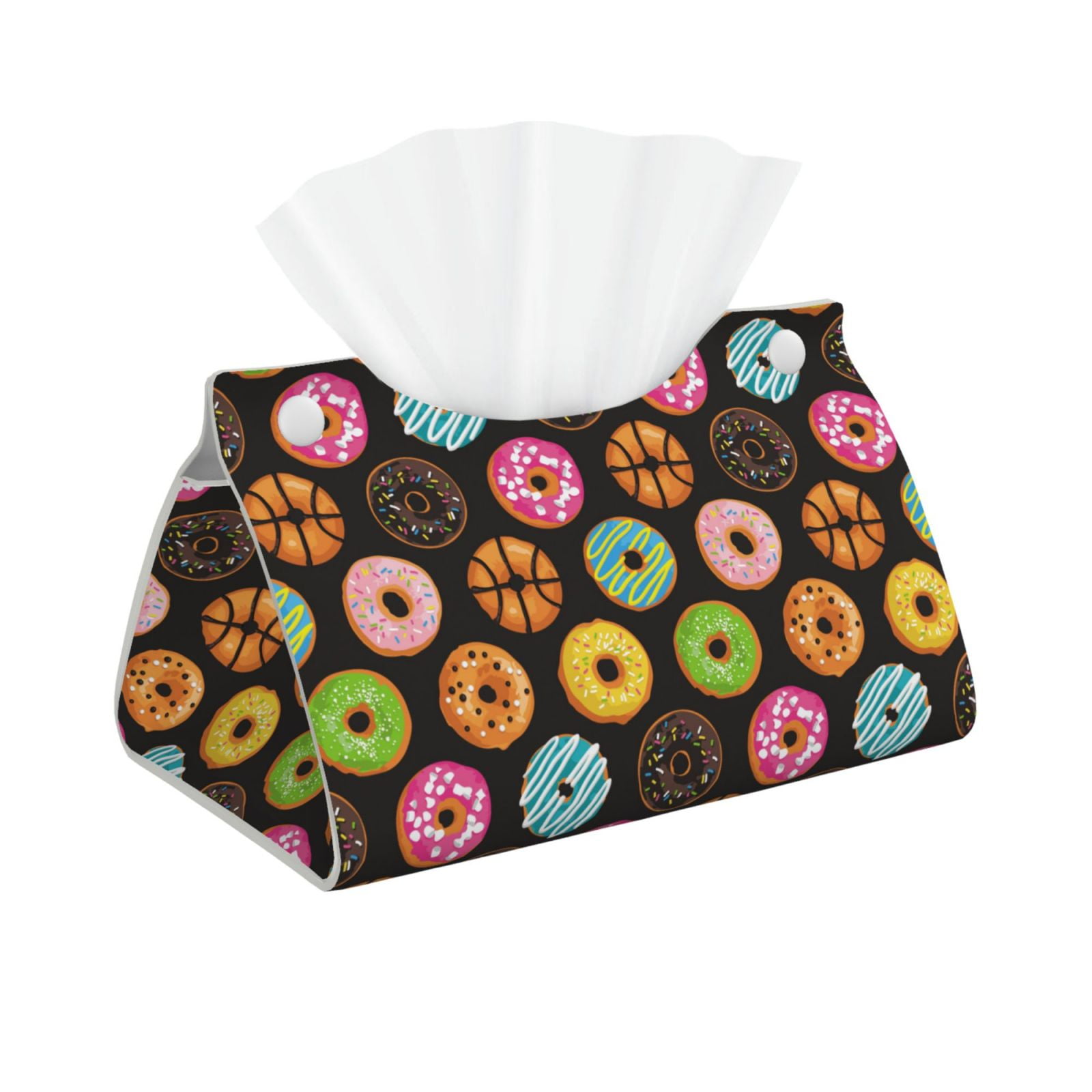 Tissue Box Cover, Colourful Donut Print Leather Rectangular Tissue ...