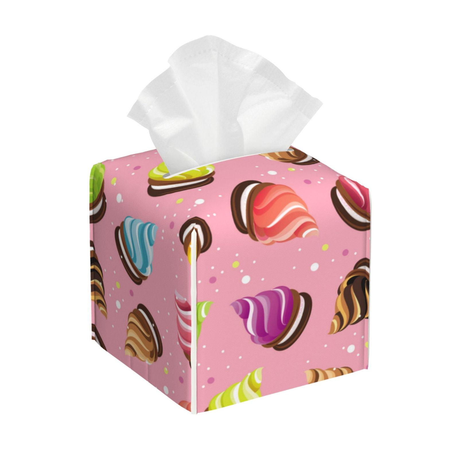 Tissue Box Cover Colourful Ice Cream Print Pink Tissues Boxes Holder ...