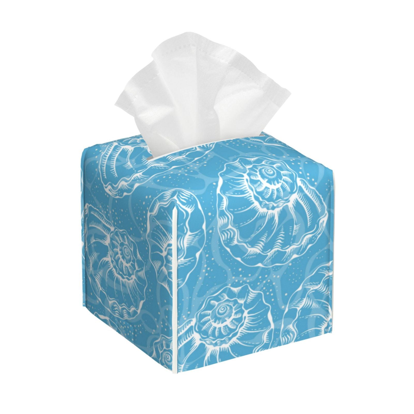 Tissue Box Cover, Conch Blue Leather Tissue Box Holder Square for ...