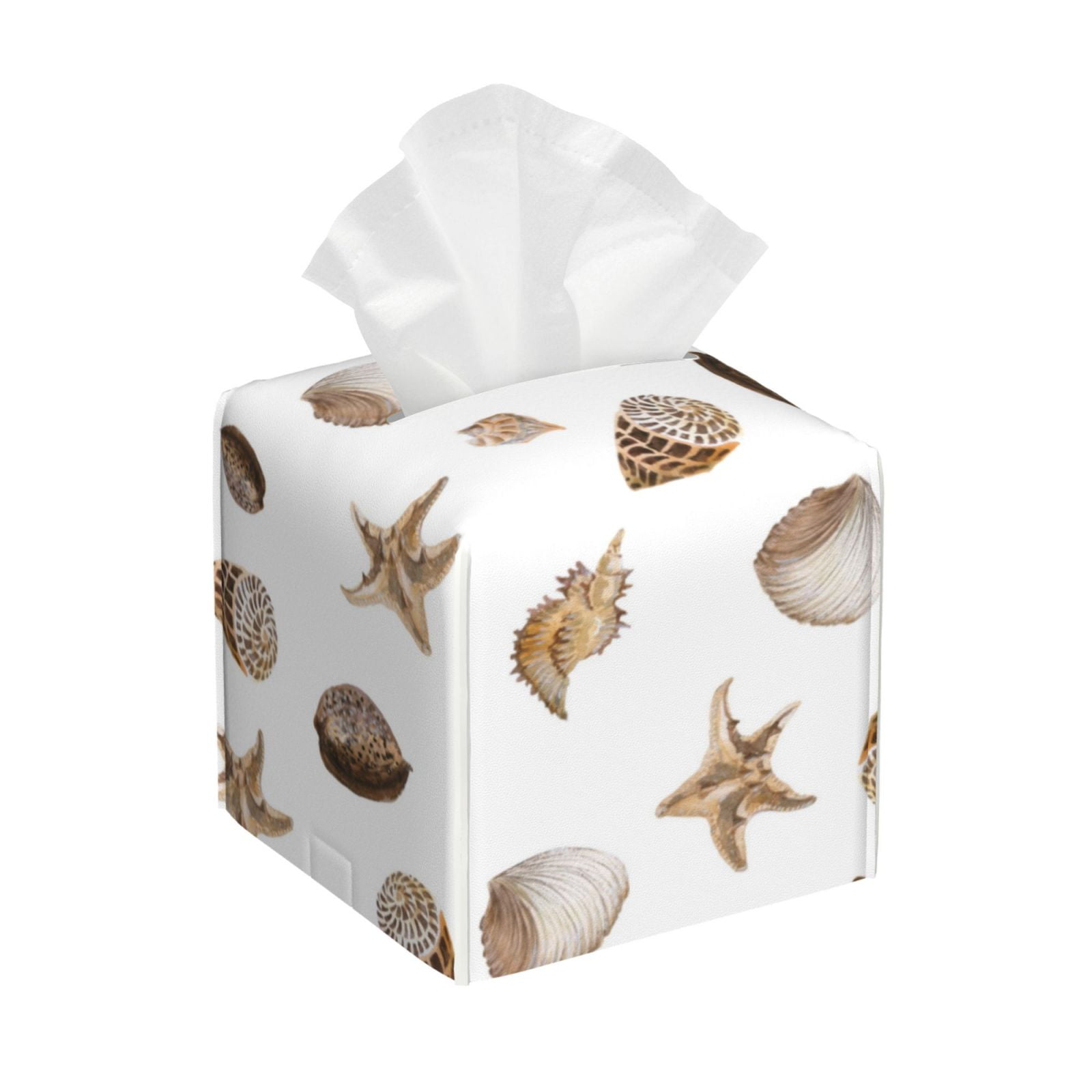 Tissue Box Cover, Conch Shell Starfish Leather Tissue Box Holder ...
