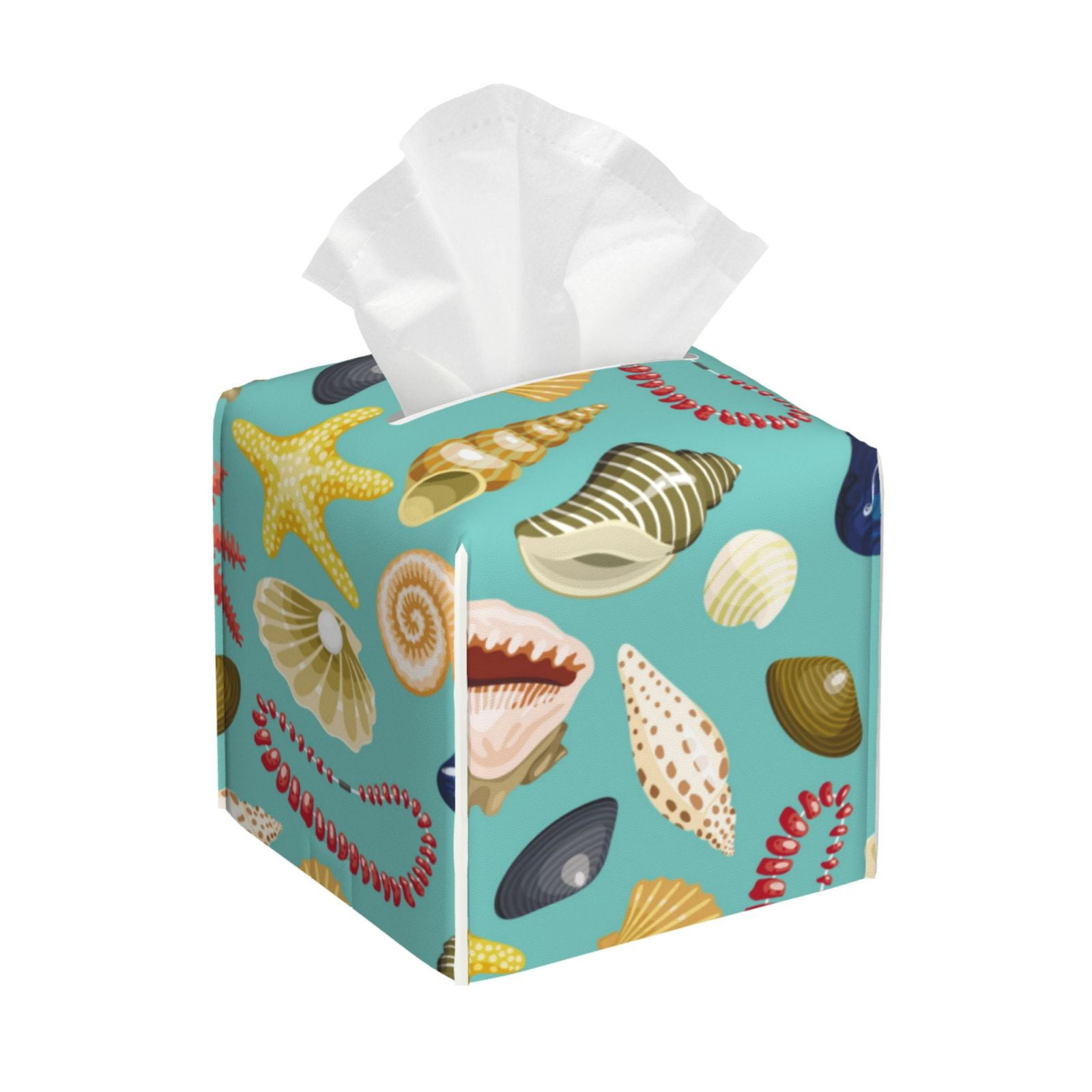Tissue Box Cover, Conch Shells Print No.9020 -Modern Square Leather ...