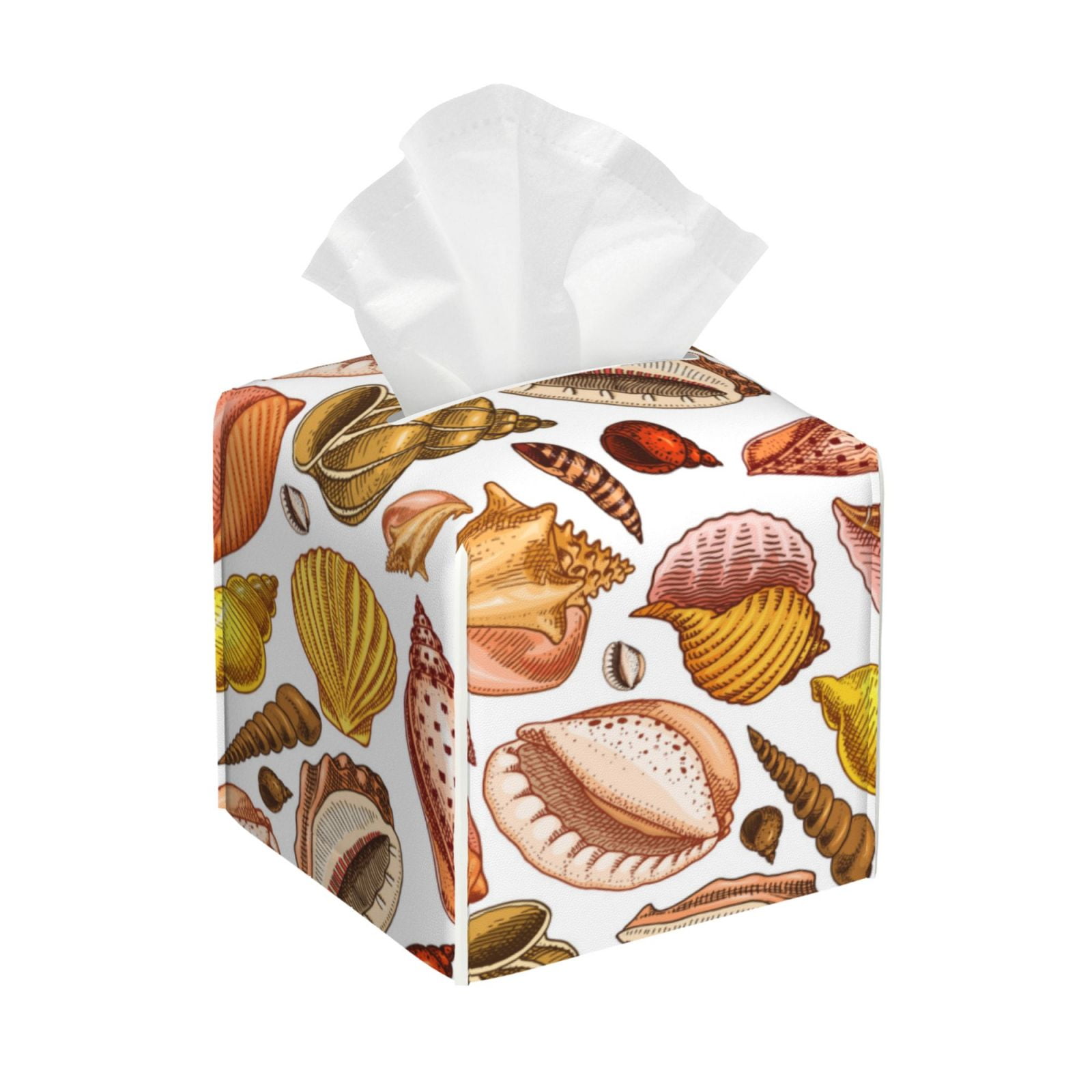 Tissue Box Cover, Conch Shells Print No.9021 Leather Tissue Box Holder ...