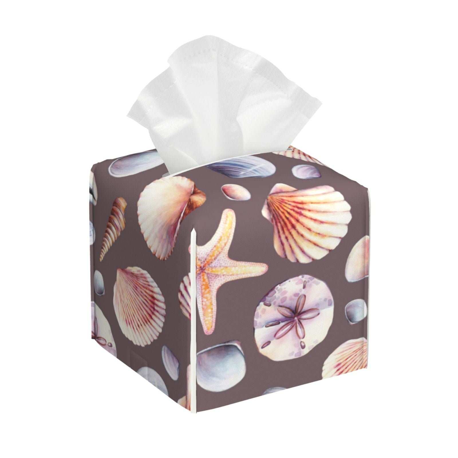 Tissue Box Cover, Conch Starfish Shell Leather Tissue Box Holder ...