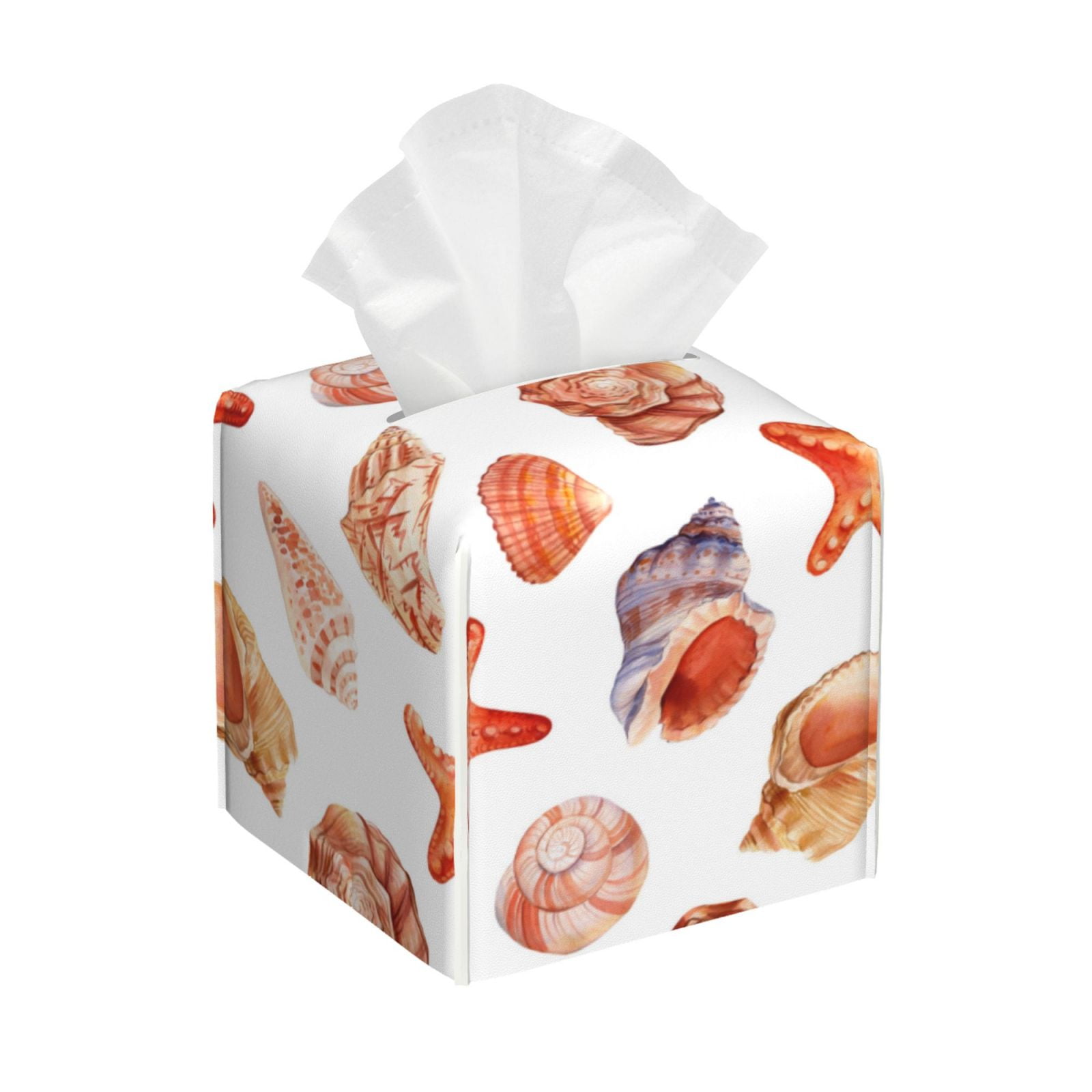 Tissue Box Cover, Conch Starfish Shells Leather Tissue Box Holder ...