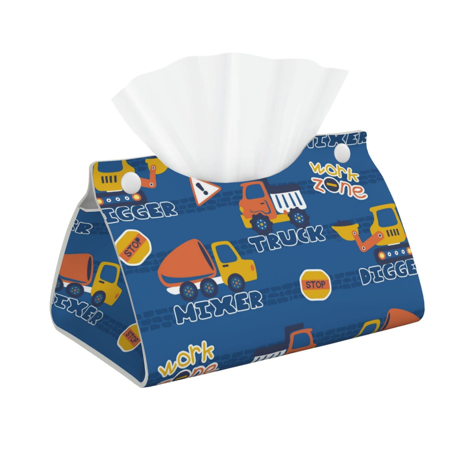 Tissue Box Cover, Construction Vehicles Rectangular Leather Tissue ...