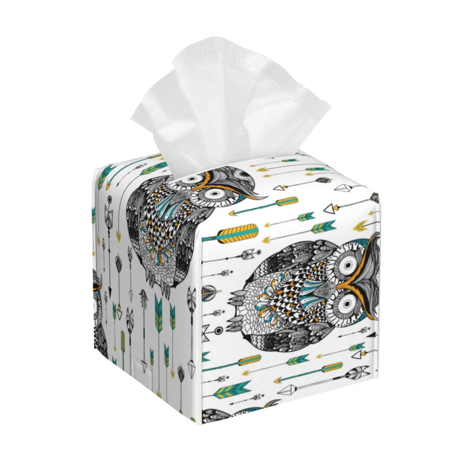 Tissue Box Cover, Cool Tribe Owls Leather Tissue Box Holder - Tissue ...
