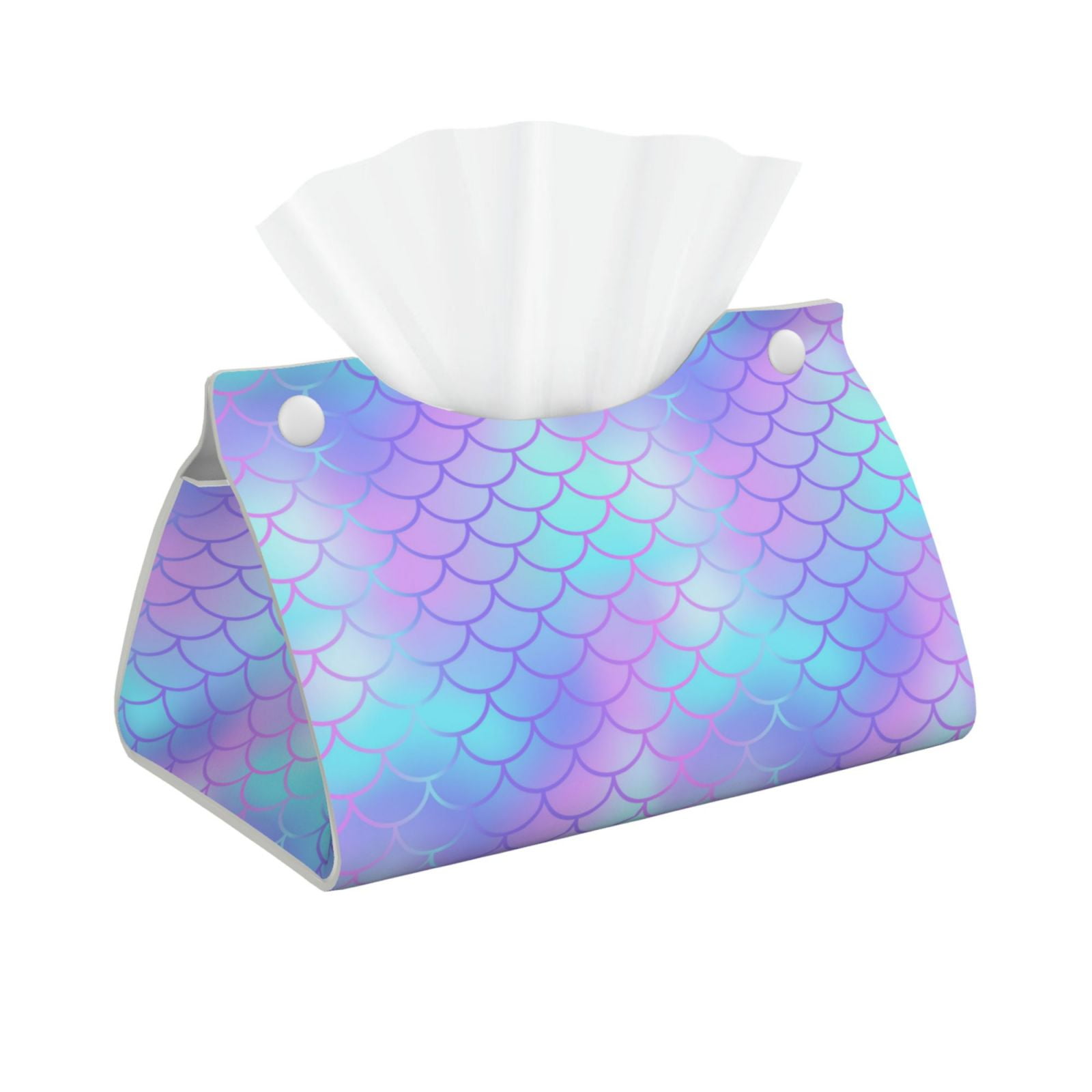 Tissue Box Cover, Cool blue pink Fish scale Leather Rectangular Tissue ...