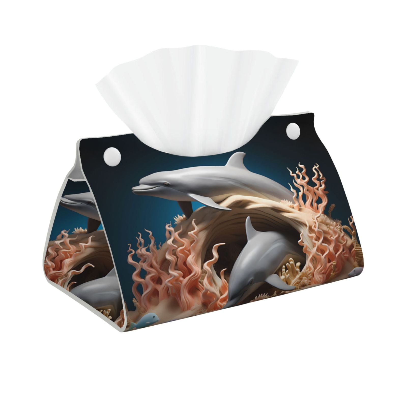 Tissue Box Cover, Coral Fish Dolphin Rectangular Leather Tissue Holder ...