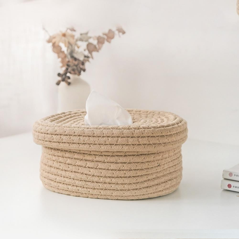 Tissue Box Cover Cotton Rope Woven Tissue Box Holder Napkin Tissues ...