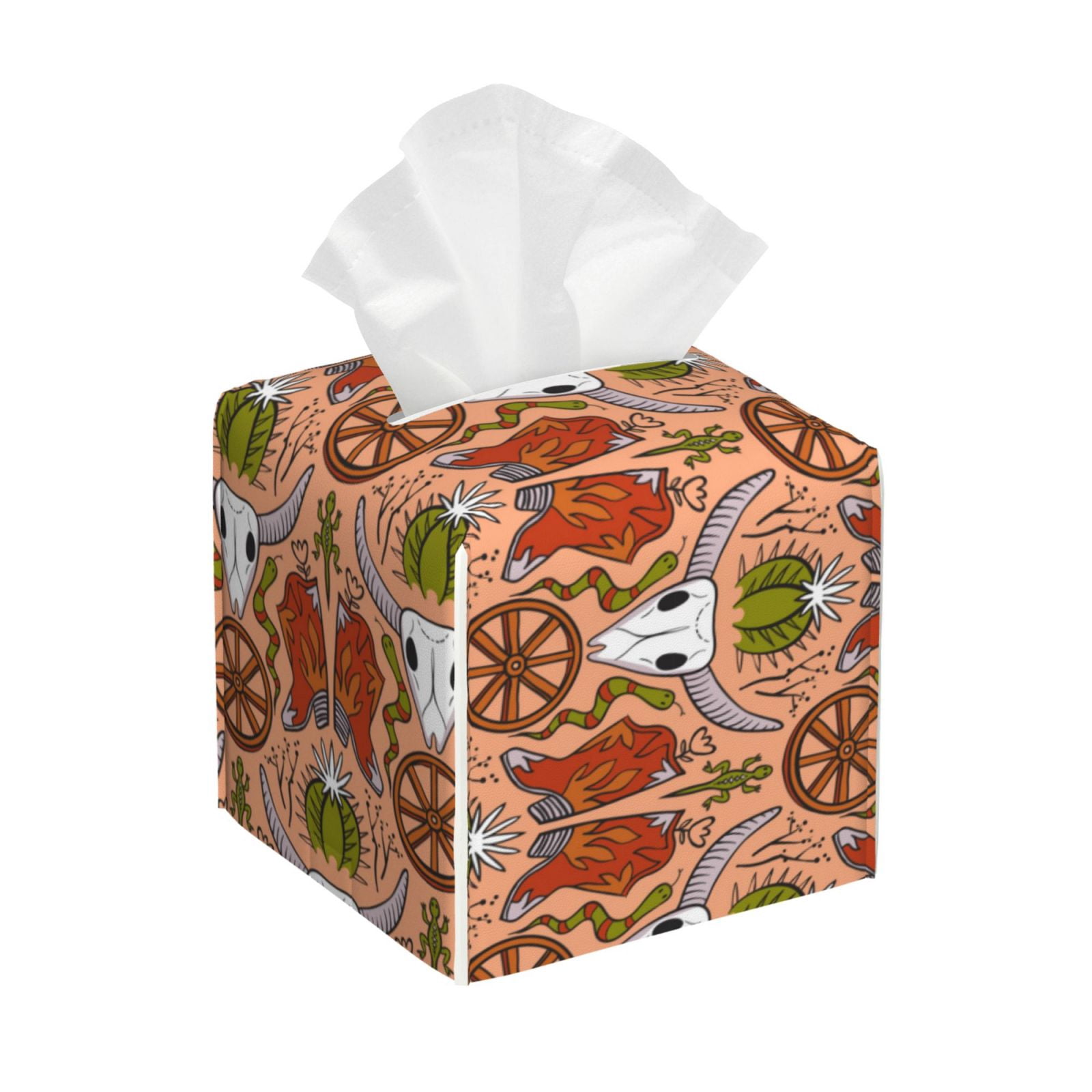 Tissue Box Cover - Cow Skull Modern Square Leather Tissue Box Holder ...