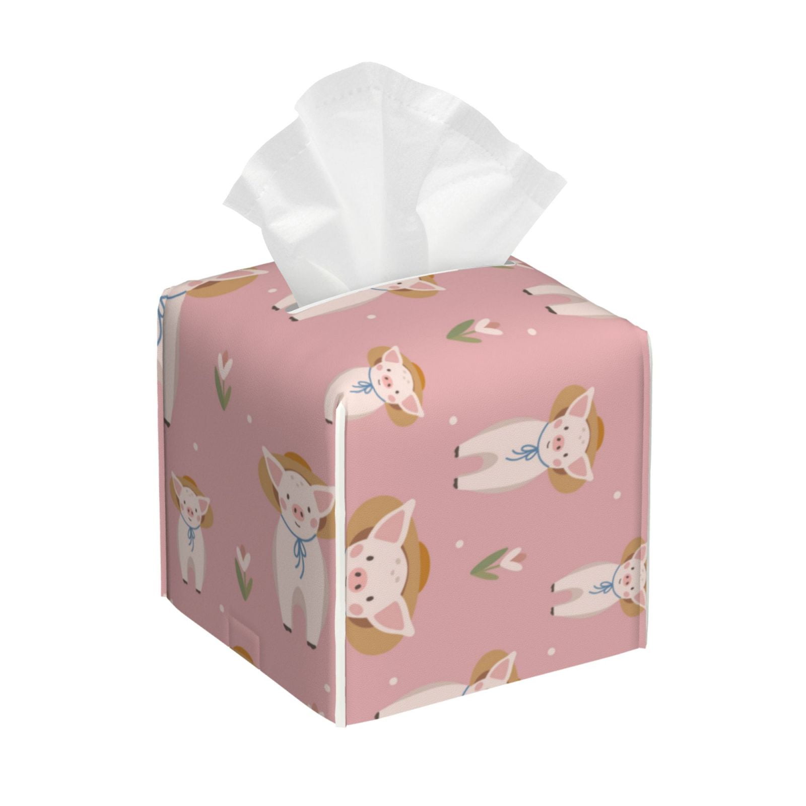 Tissue Box Cover, Cowboy Hat Cute Pig Flowers Leather Tissue Box Holder ...