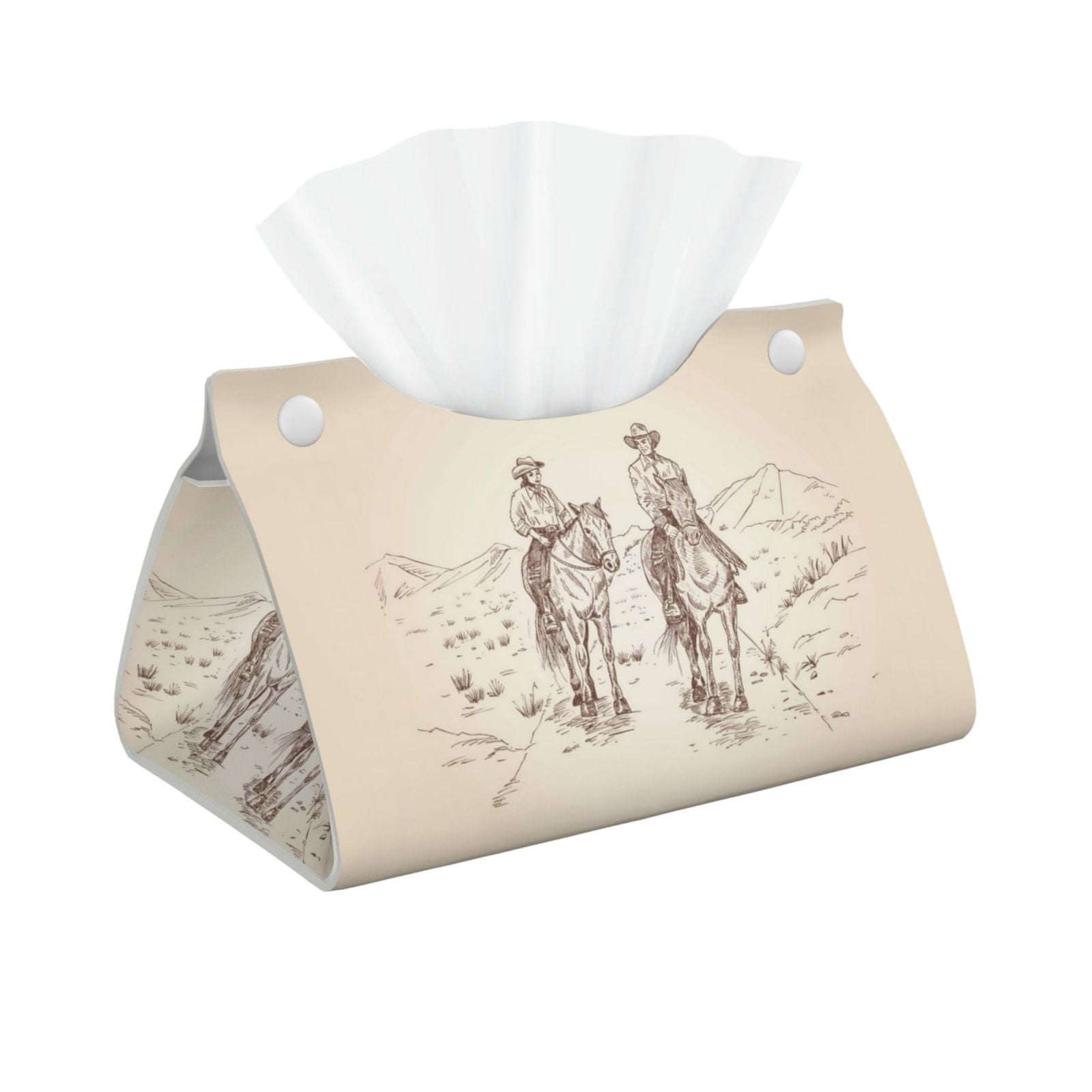 Tissue Box Cover, Cowboys Riding Horses In Desert Leather Rectangular ...