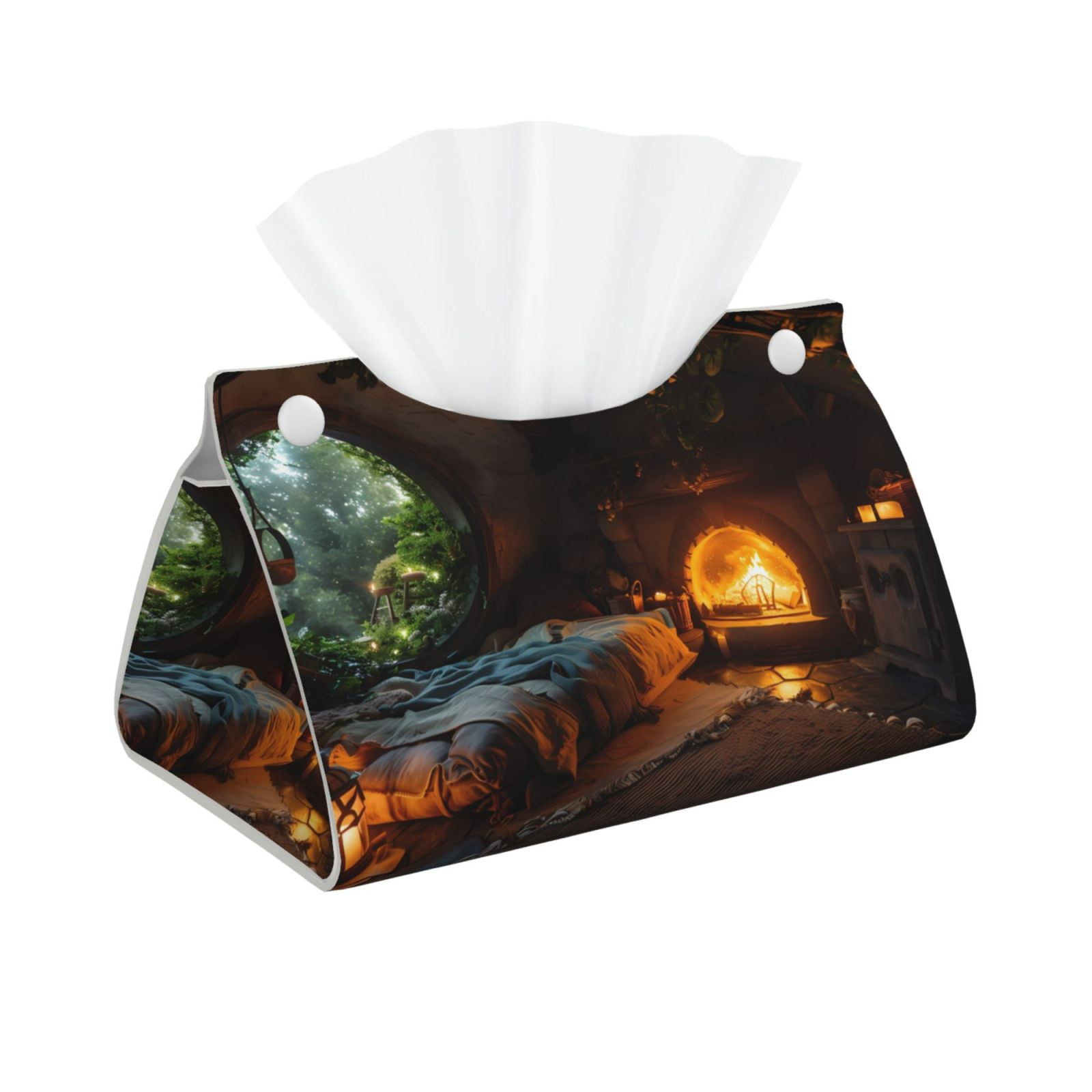 Tissue Box Cover, Cozy Tree Hole Cabin Rectangular Leather Tissue ...