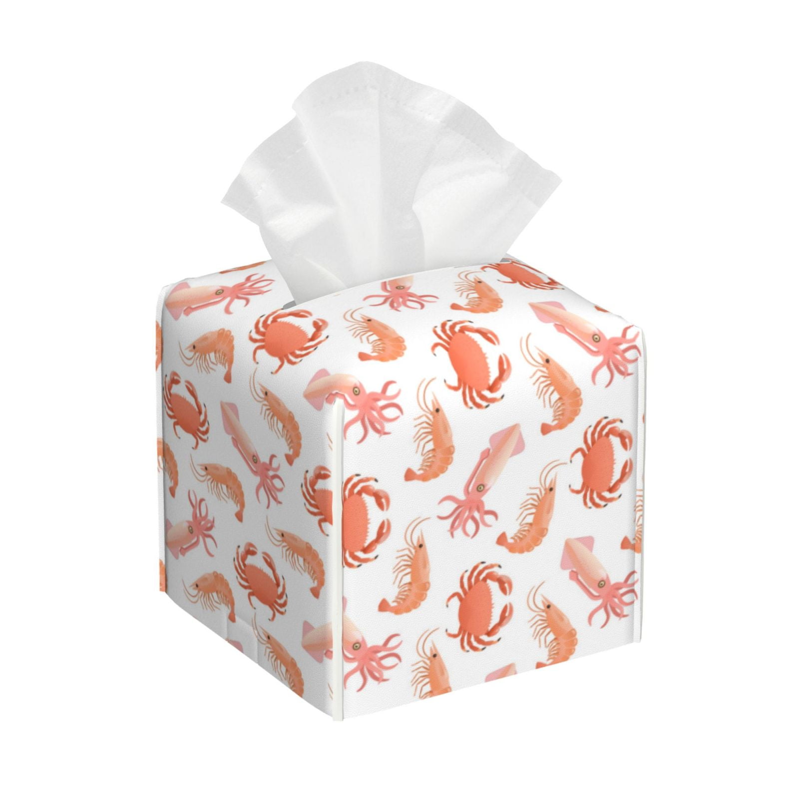 Tissue Box Cover, Crab Squid Shrimp Leather Tissue Box Holder Square ...
