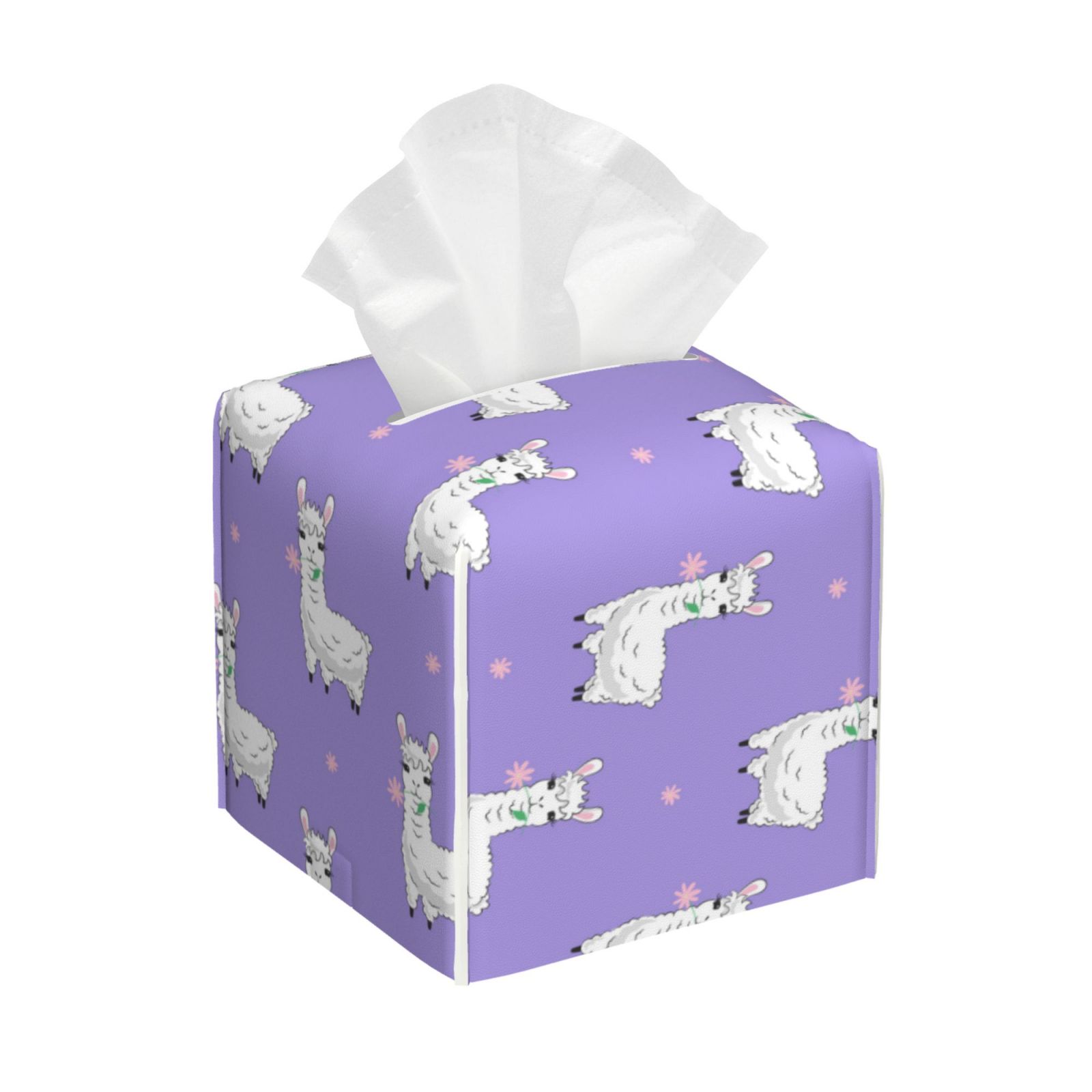 Tissue Box Cover, Cute Alpaca Eating Grass Purple Leather Tissue Box ...