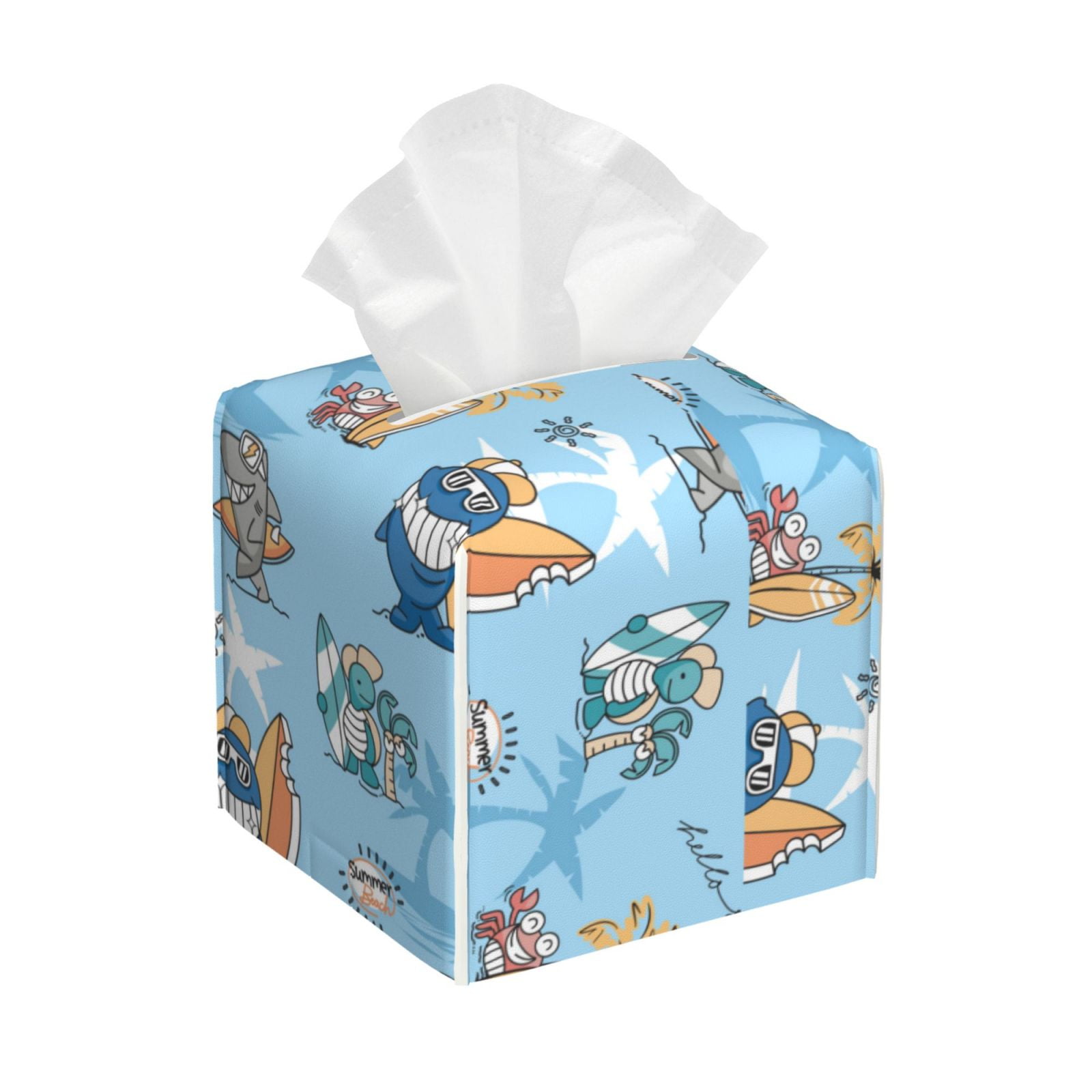 Tissue Box Cover, Cute Animals Surfers Leather Tissue Box Holder ...