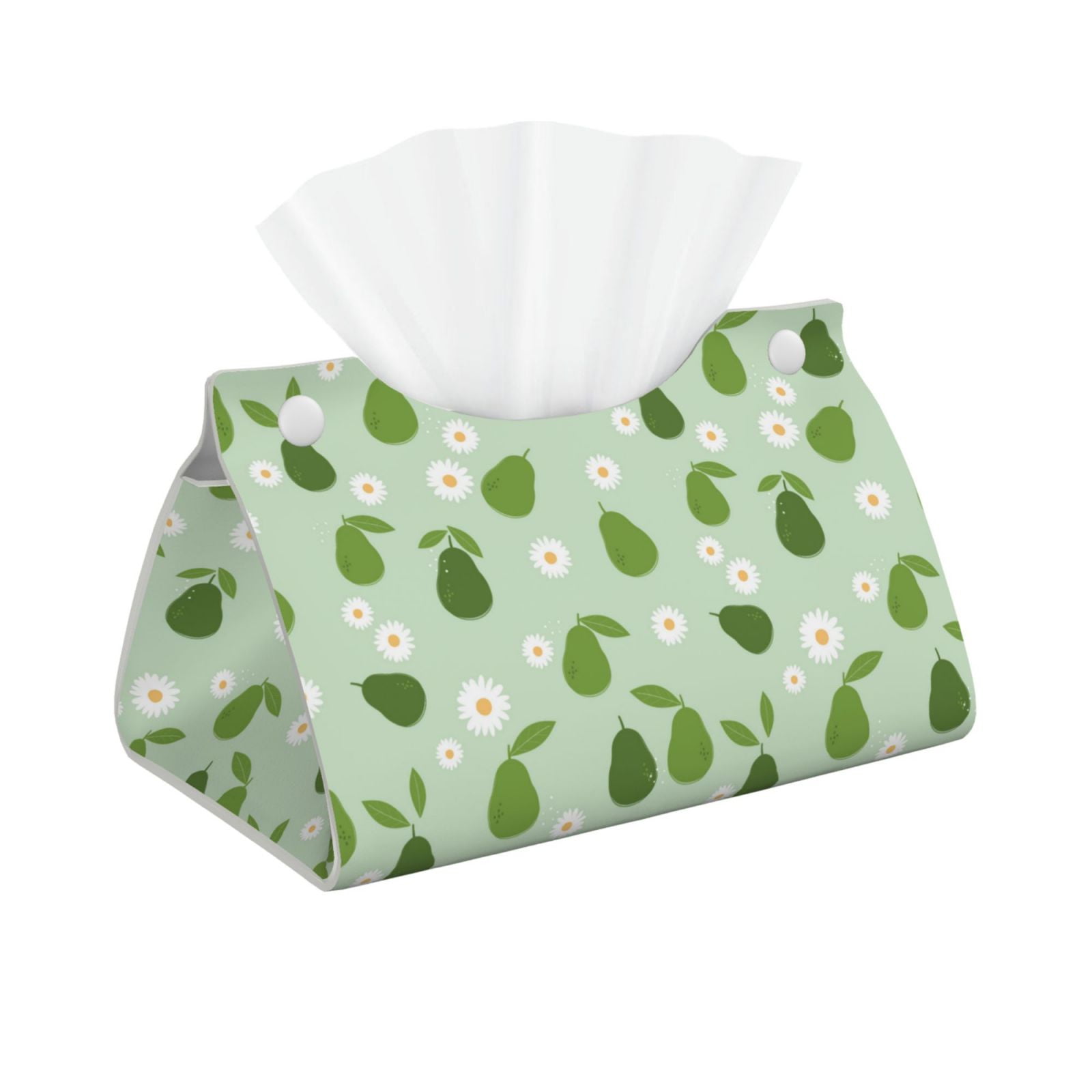 Tissue Box Cover, Cute Avocado Daisy Green Leather Rectangular Tissue ...