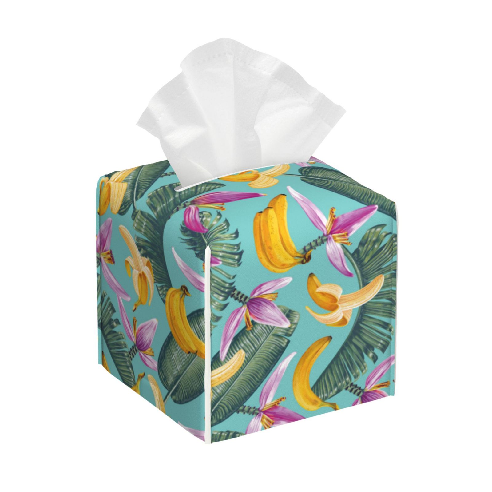 Tissue Box Cover, Cute Banana Purple Flower Leather Tissue Box Holder ...