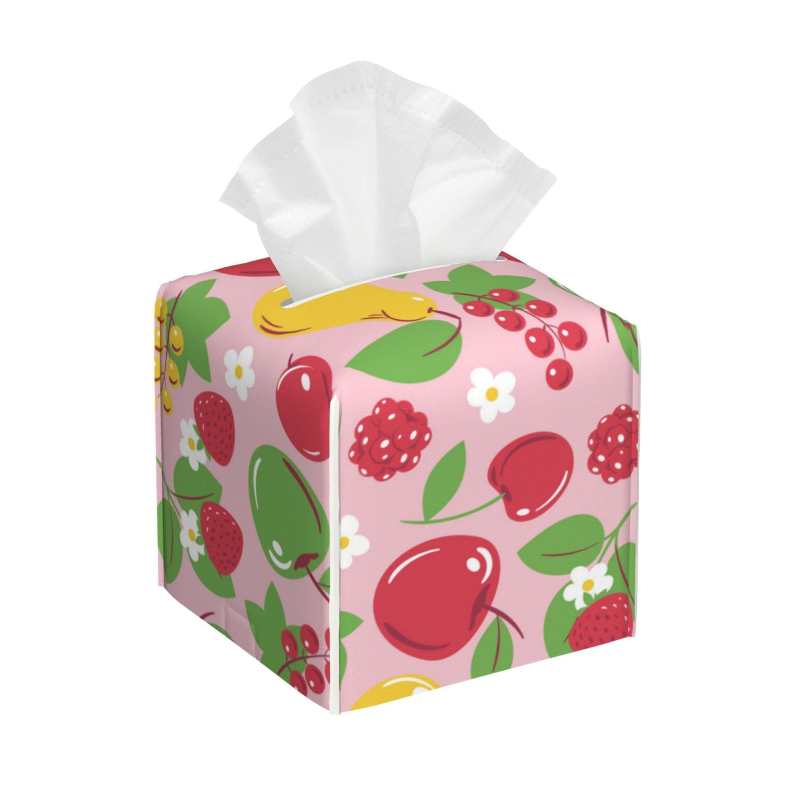 Tissue Box Cover, Cute Berry Flower Fruit Leather Tissue Box Holder ...