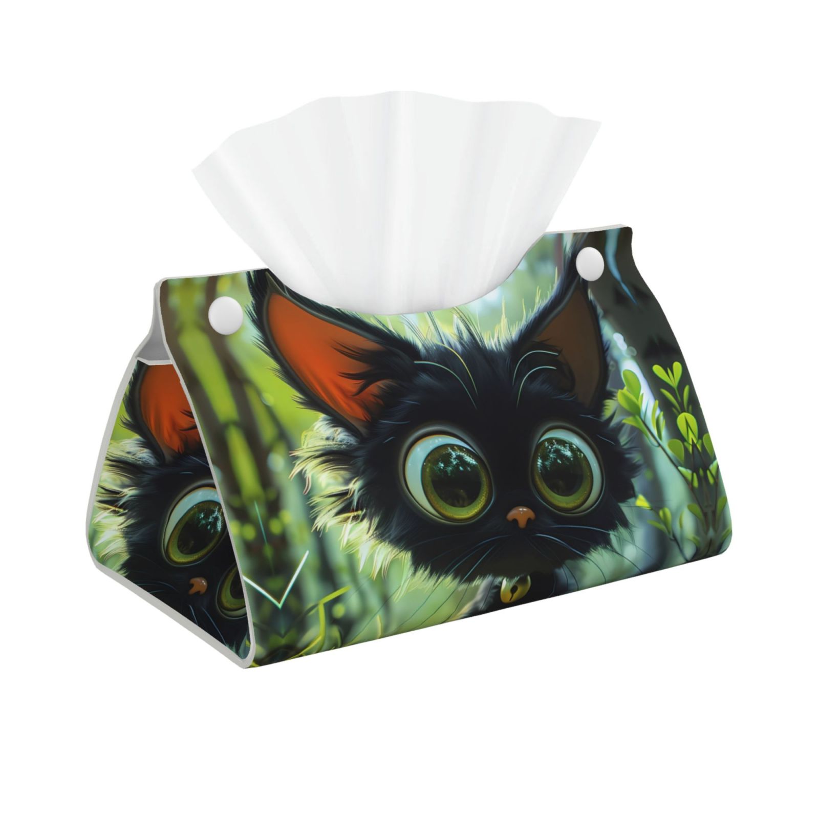 Tissue Box Cover, Cute Big-Eyed Black Cat Rectangular Leather Tissue ...