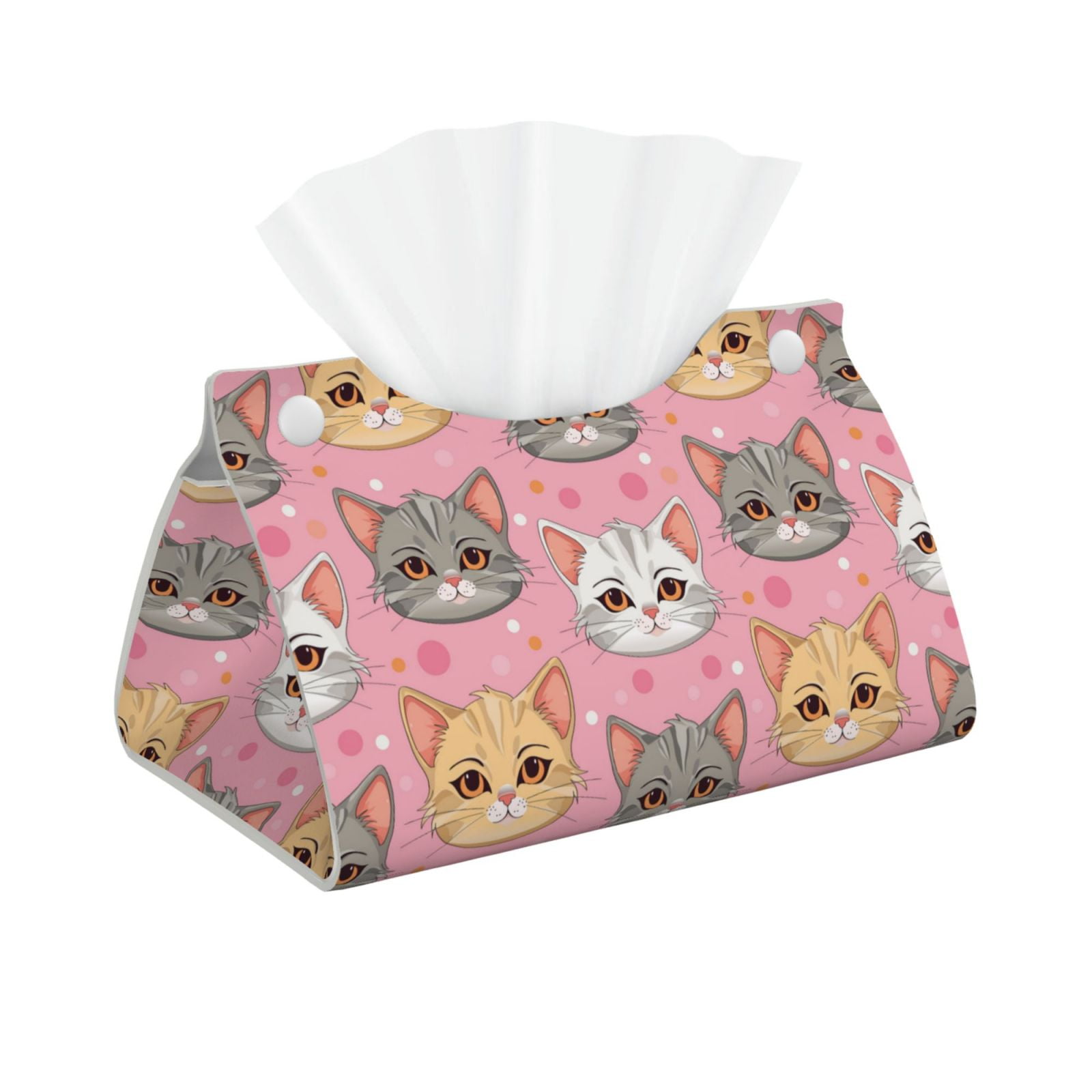 Tissue Box Cover, Cute Cartoon Cat Face Pink Leather Rectangular Tissue ...