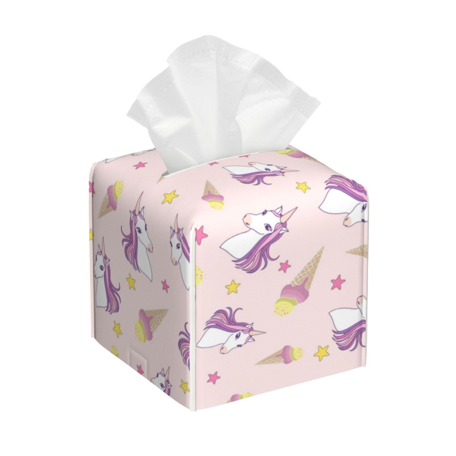 Tissue Box Cover, Cute Cartoon Ice Cream Print Leather Tissue Box ...