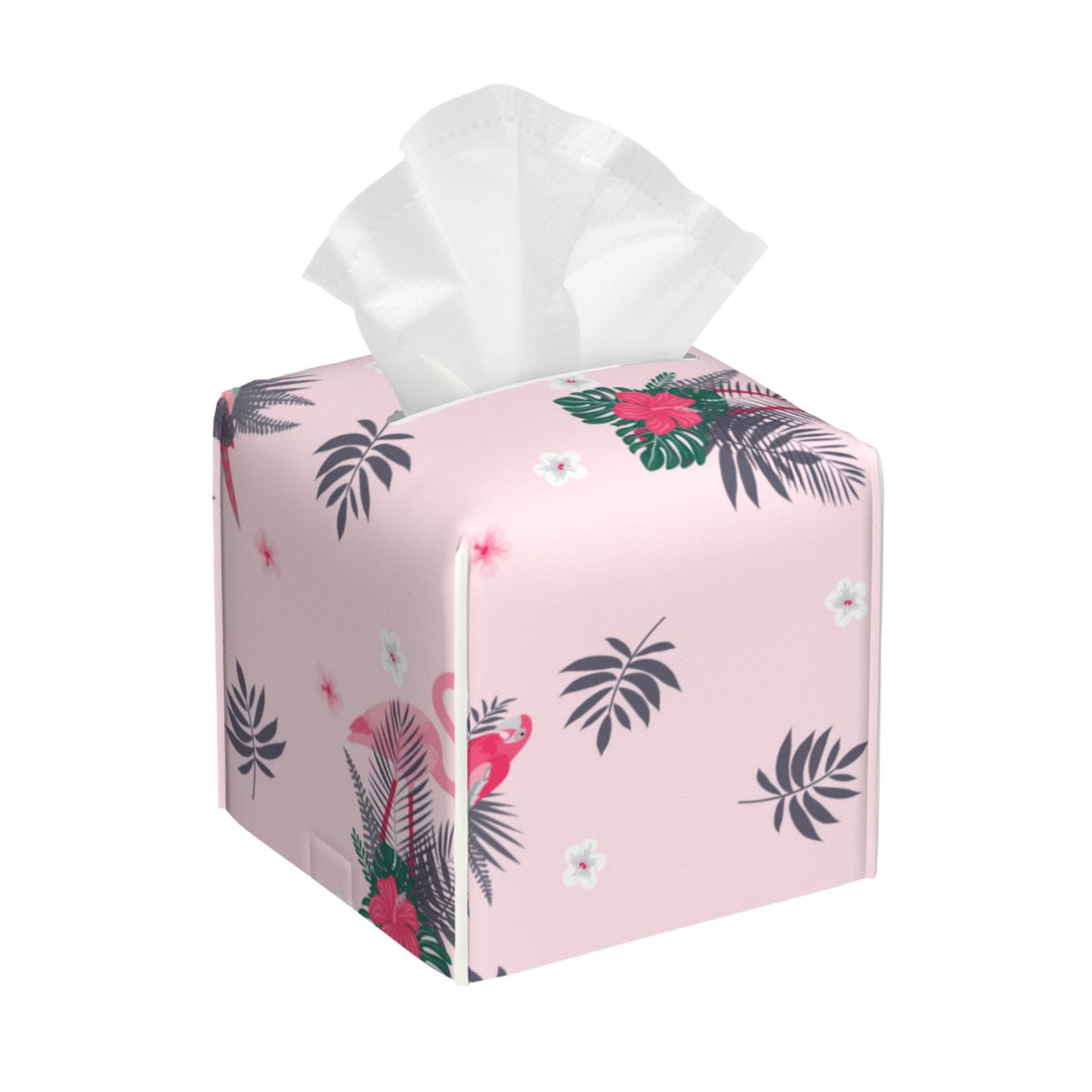 Tissue Box Cover, Cute Cartoon Parrot Flamingo Flower -Modern Square ...