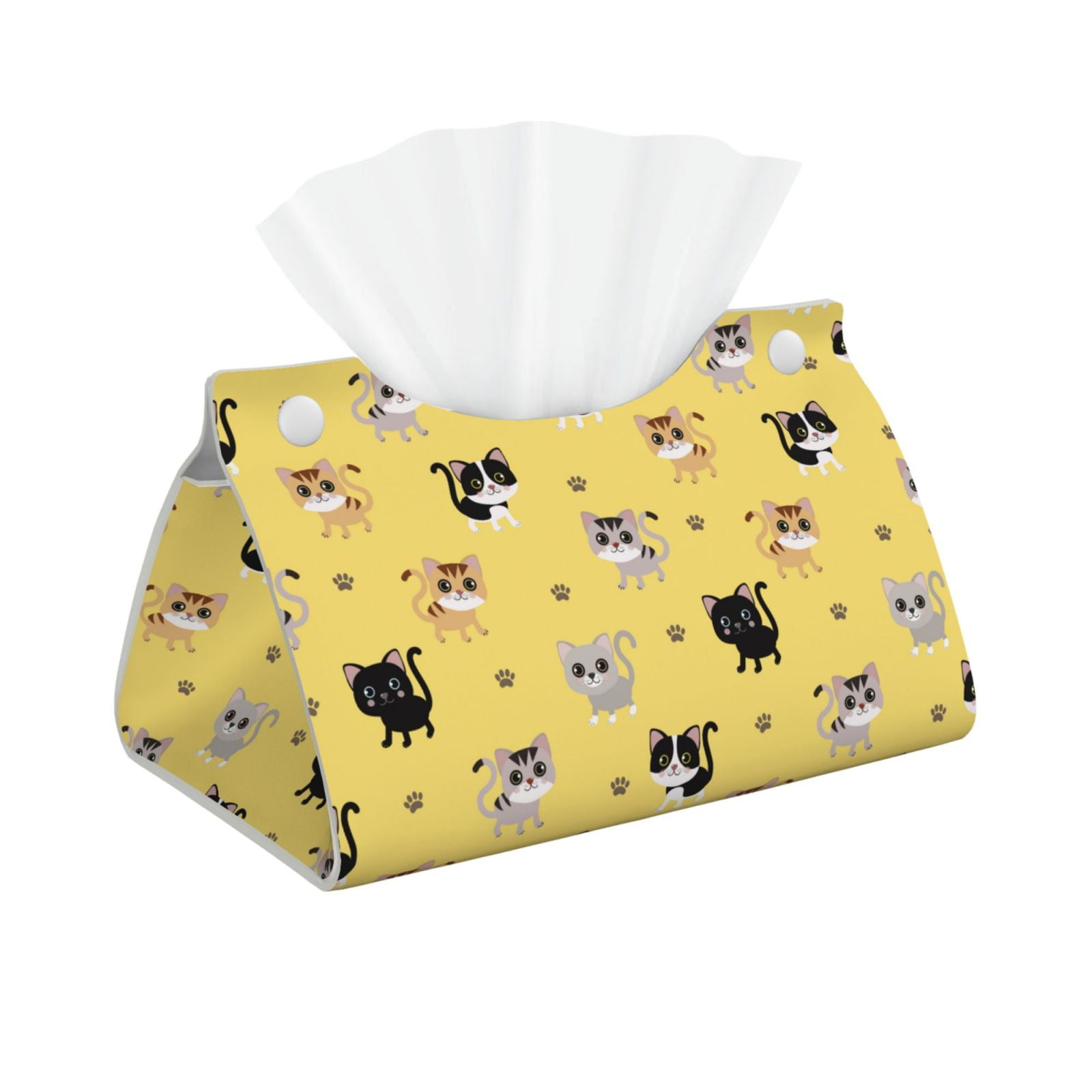 Tissue Box Cover, Cute Cat Cartoon Style Yellow Leather Rectangular ...