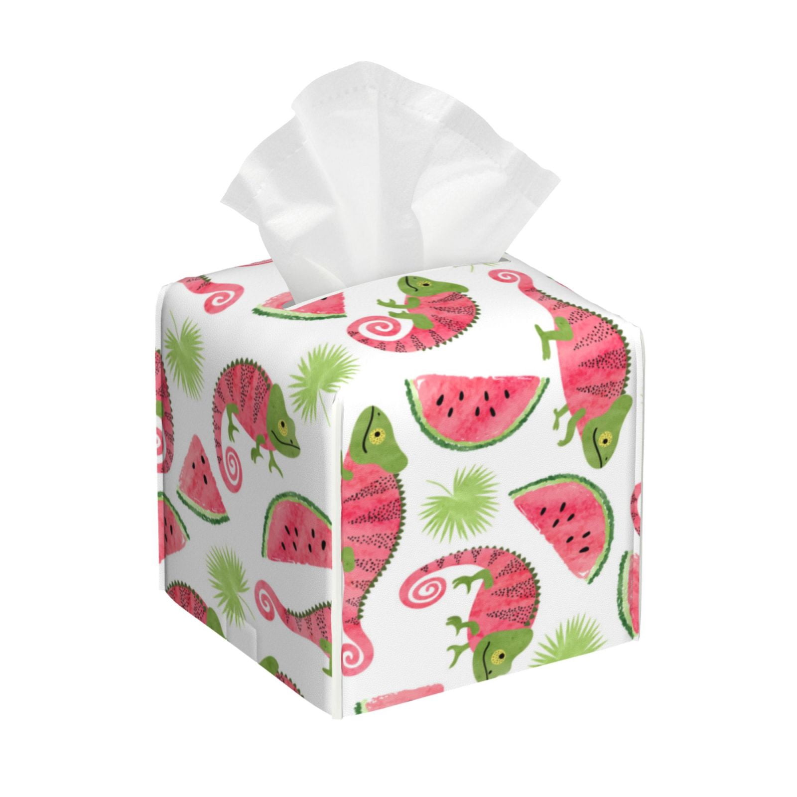 Tissue Box Cover, Cute Chameleon Watermelon Leather Tissue Box Holder ...
