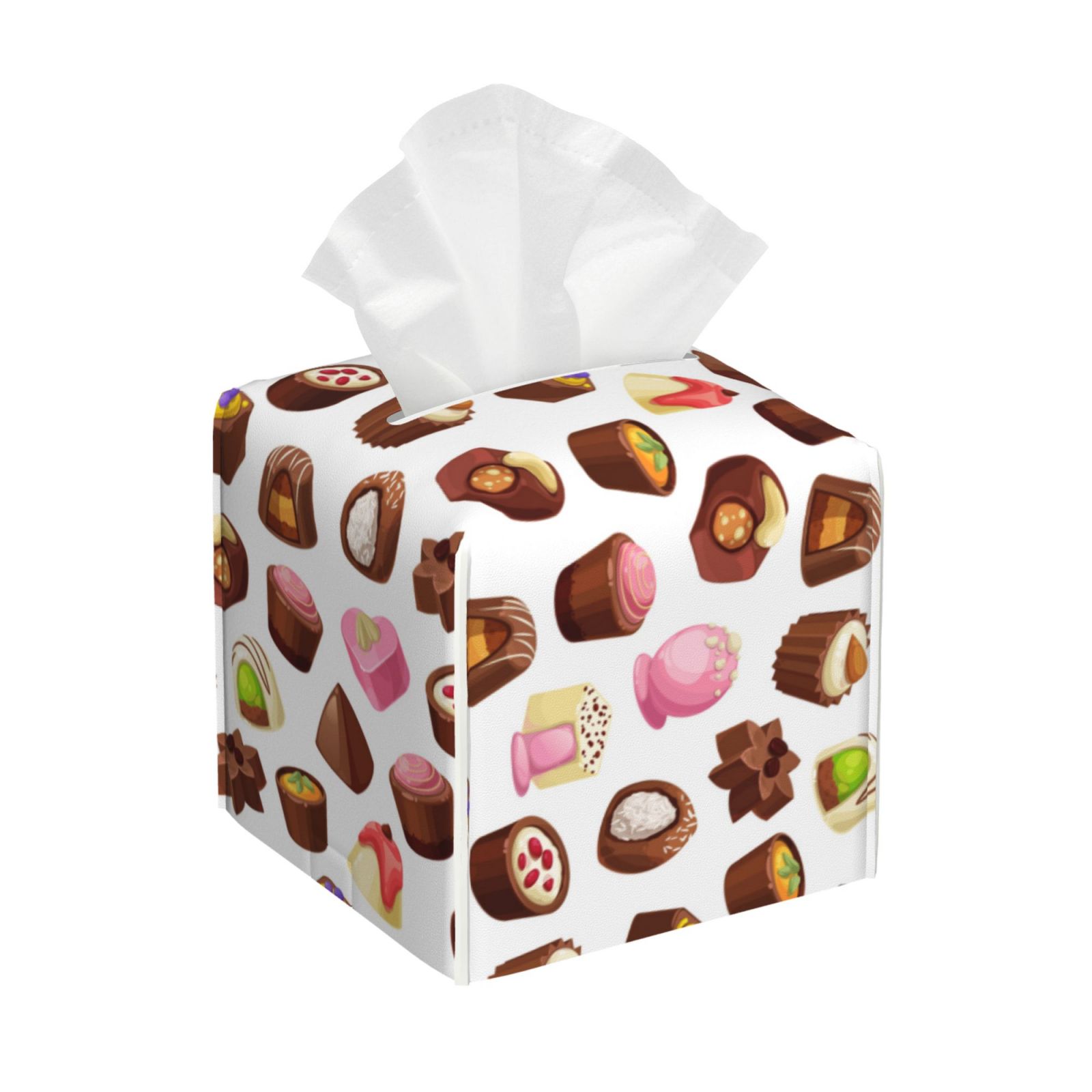 Tissue Box Cover, Cute Chocolate Print Leather Tissue Box Holder ...