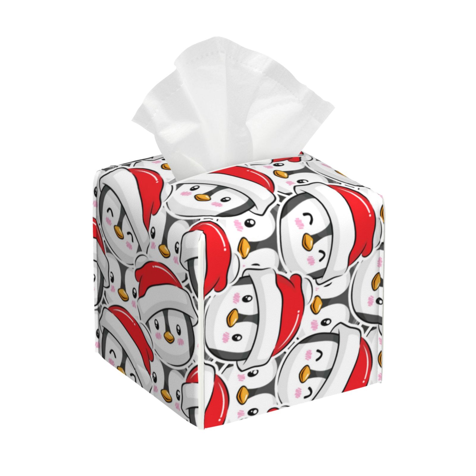 Tissue Box Cover, Cute Christmas Hat Penguin Leather Tissue Box Holder ...