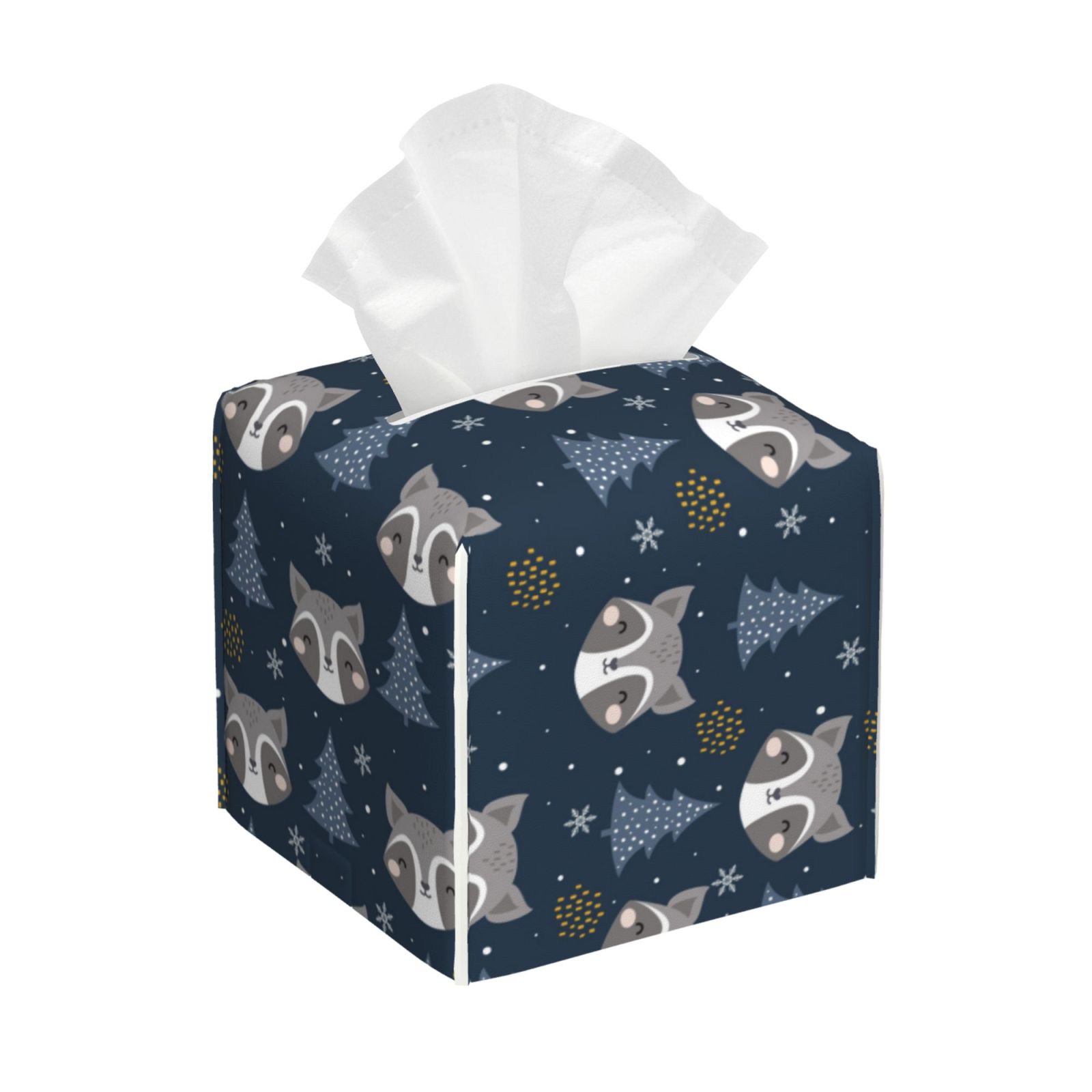 Tissue Box Cover, Cute Christmas Tree Raccoon Leather Tissue Box Holder ...
