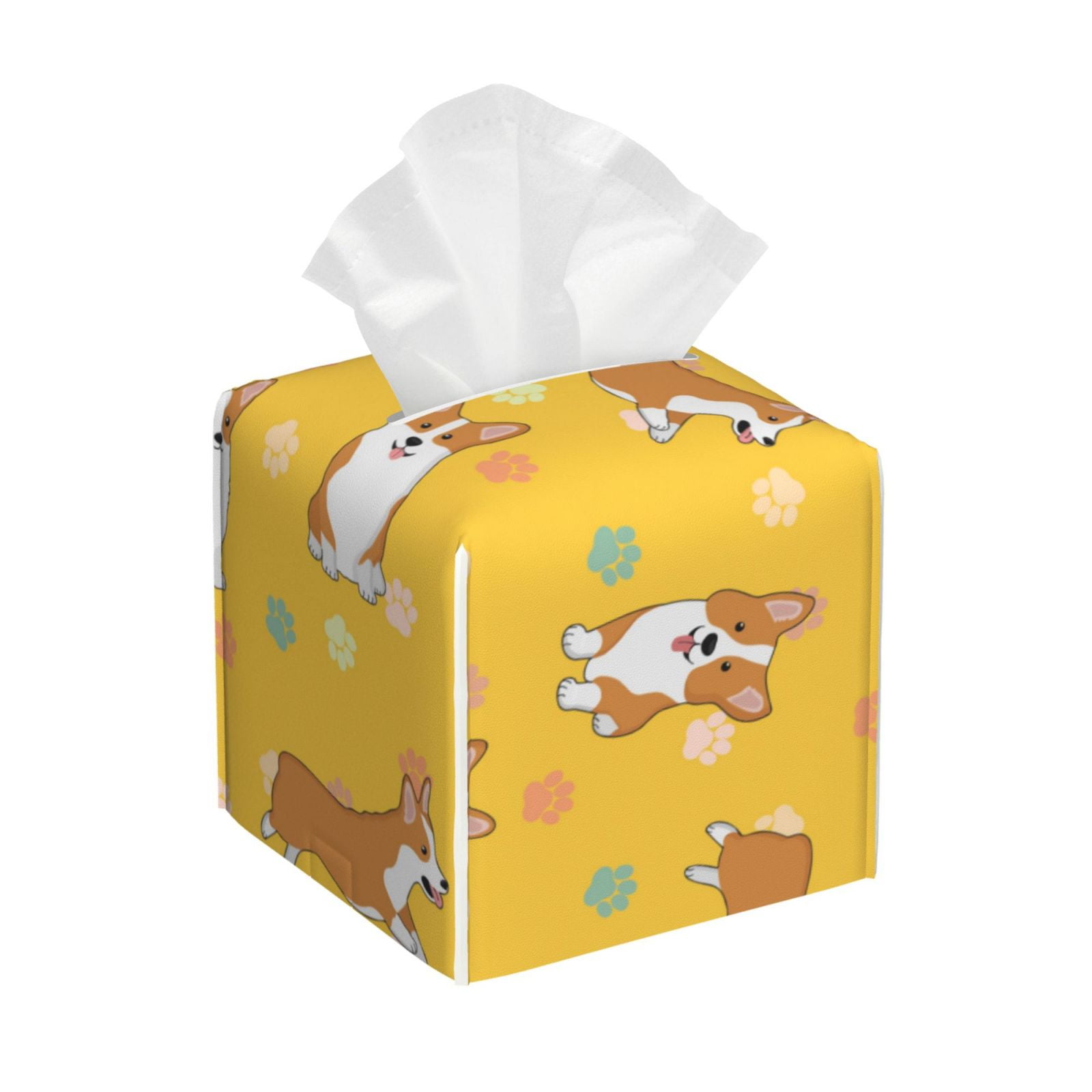 Tissue Box Cover Cute Corgi Dog Colorful Footprints Tissues Boxes ...