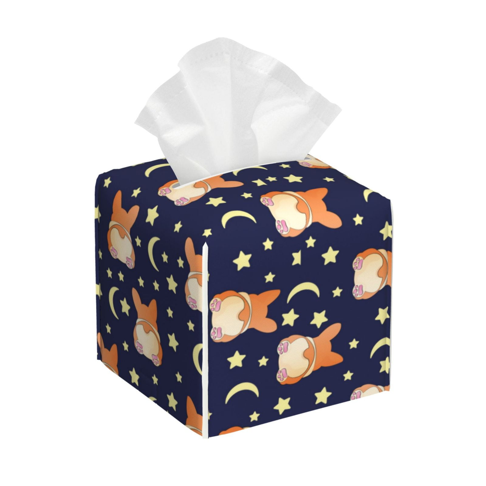 Tissue Box Cover, Cute Corgi Dog Funny Moon Stars Leather Tissue Box ...