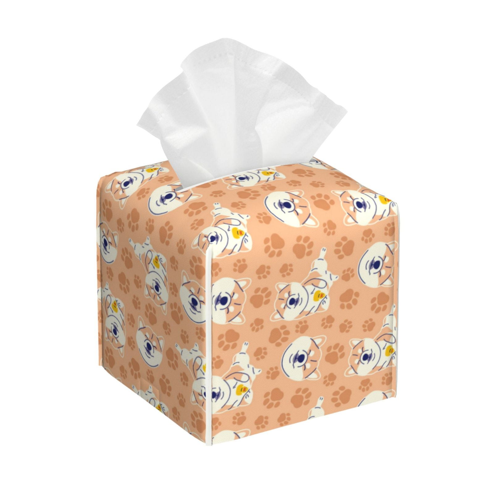 Tissue Box Cover, Cute Corgi Dog Leather Tissue Box Holder - Tissue ...