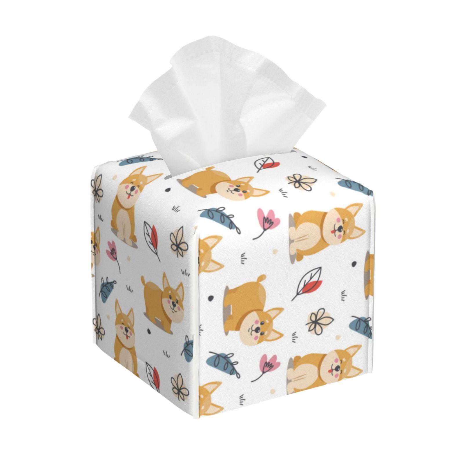 Tissue Box Cover Cute Corgi Dog Pink Flower Tissues Boxes Holder ...
