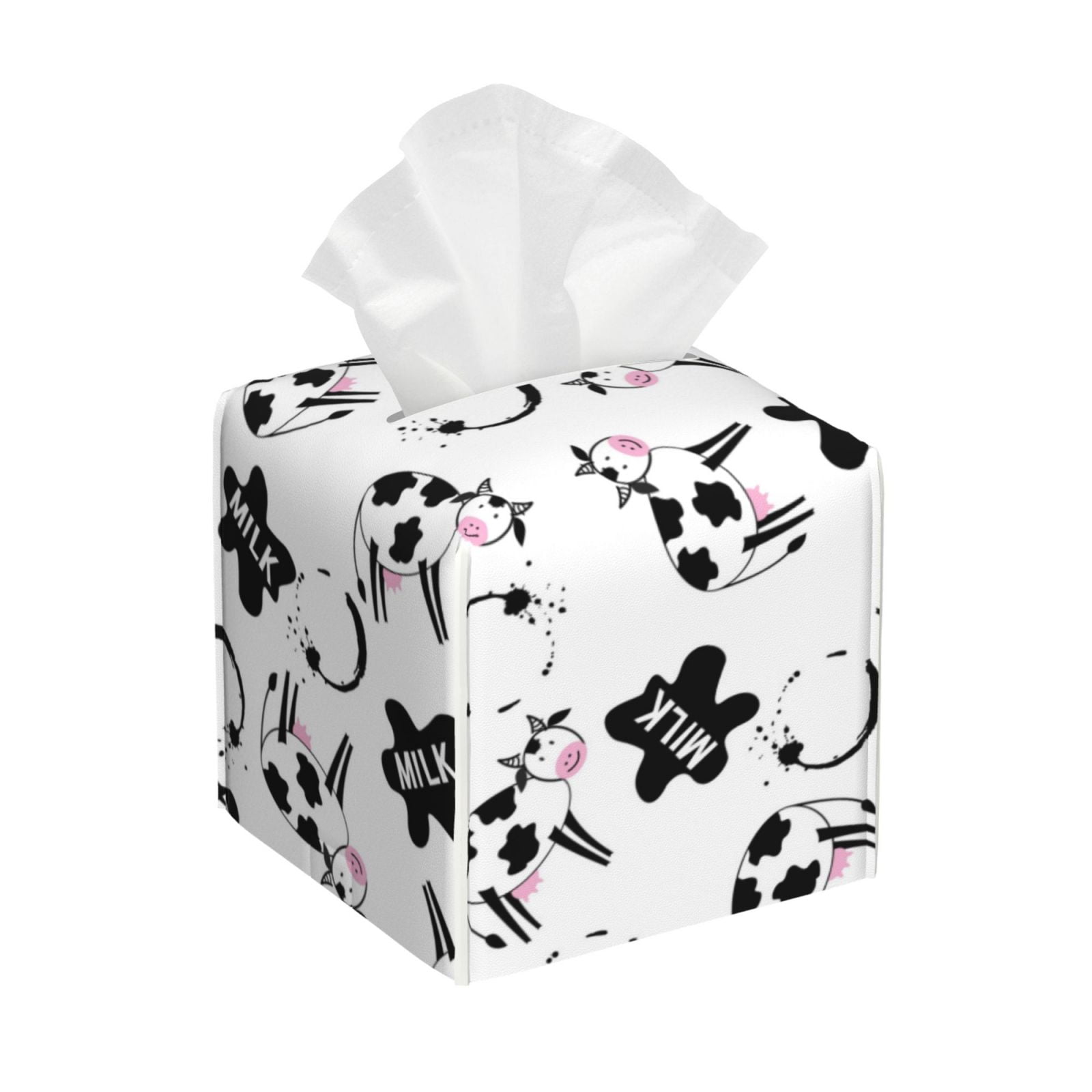 Tissue Box Cover, Cute Cow and Milk Stains Leather Tissue Box Holder ...