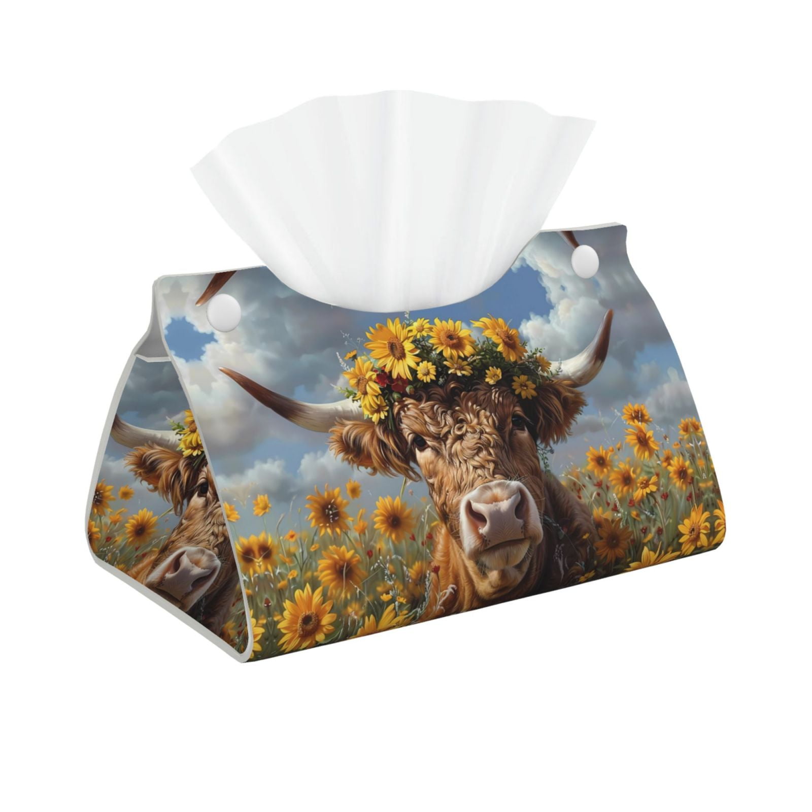 Tissue Box Cover, Cute Cow Sunflower Crown A Rectangular Leather Tissue ...