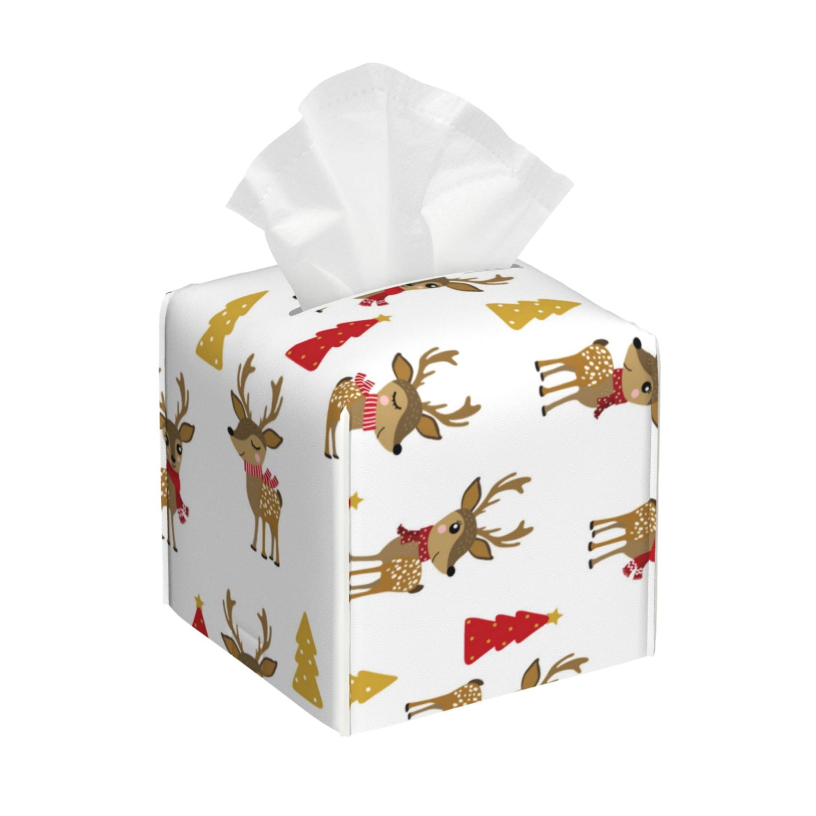 Tissue Box Cover, Cute Deer Elk Christmas Tree Leather Tissue Box ...
