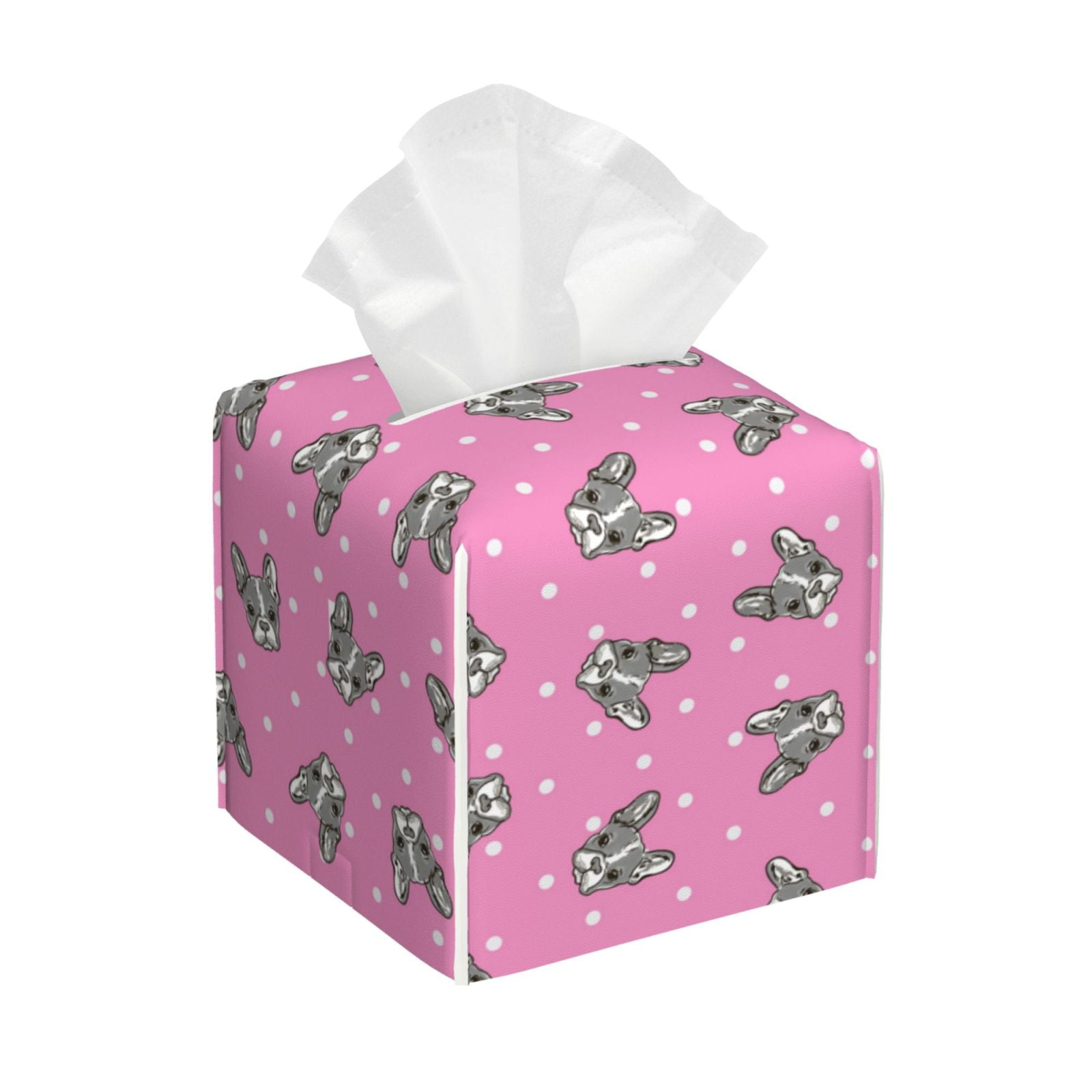 Tissue Box Cover, Cute Dog Boston Terrier dots pink Leather Tissue Box ...