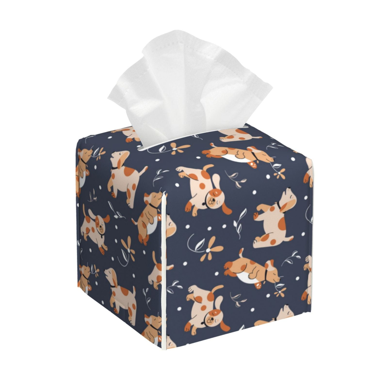 Tissue Box Cover, Cute Dog Puppy flower Leather Tissue Box Holder ...