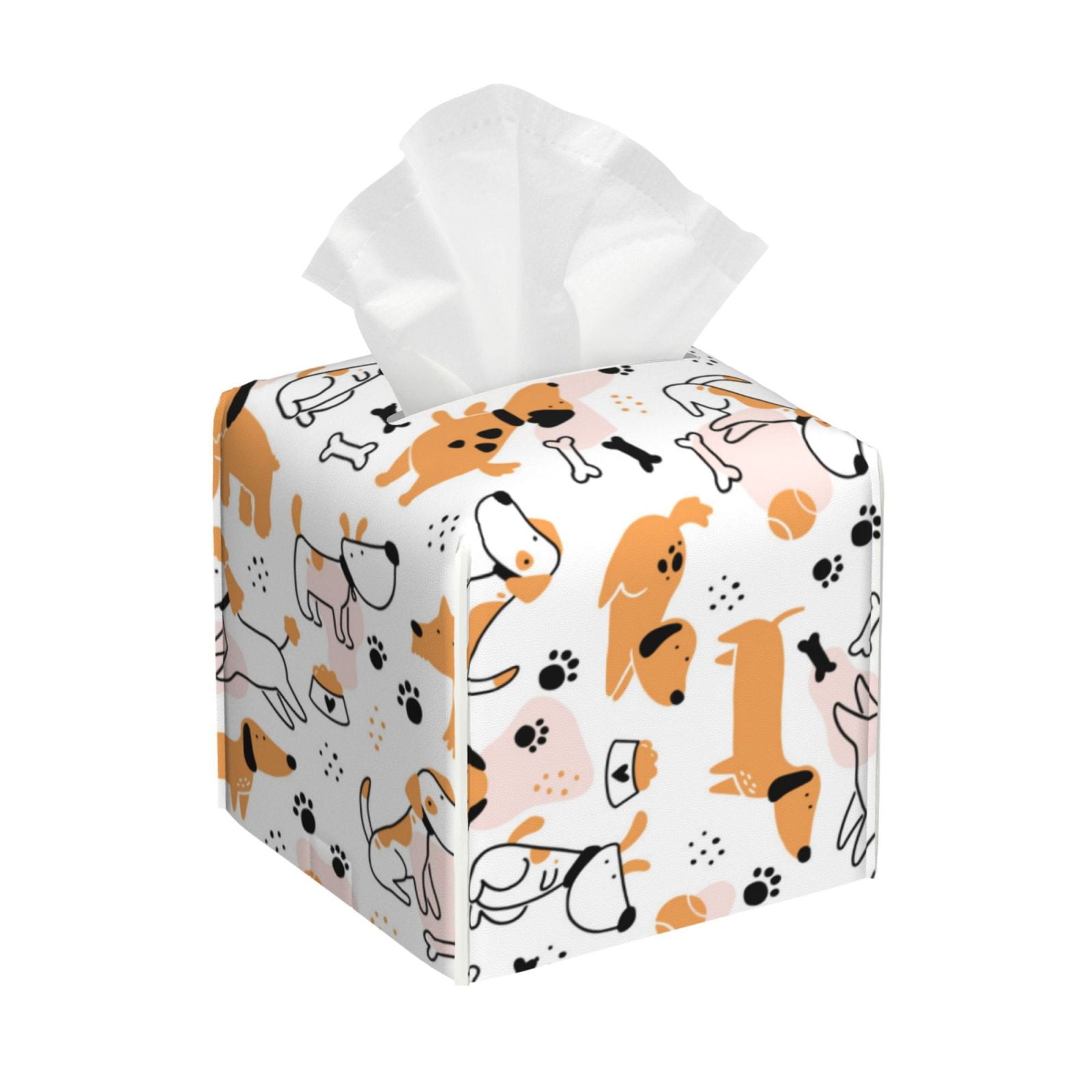 Tissue Box Cover, Cute Dog Puppy print Leather Tissue Box Holder ...