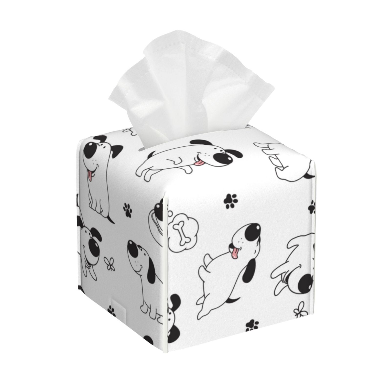 Tissue Box Cover Cute Dog white Tissues Boxes Holder Organizer, Leather ...